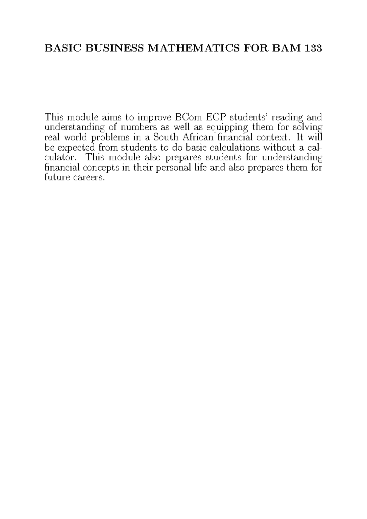 BAM 133 Notes - business mathematics simplified. - BASIC BUSINESS ...