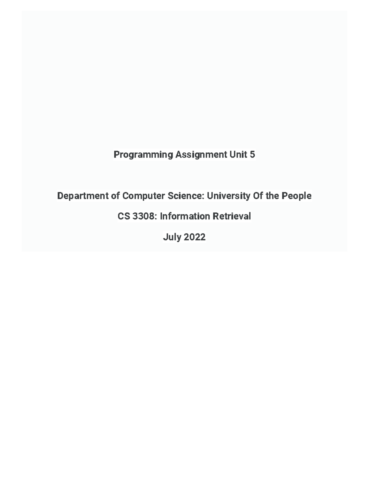 Cs 3308 Written Assignment Unit 5 Programming Assignment Unit 5 Department Of Computer Science