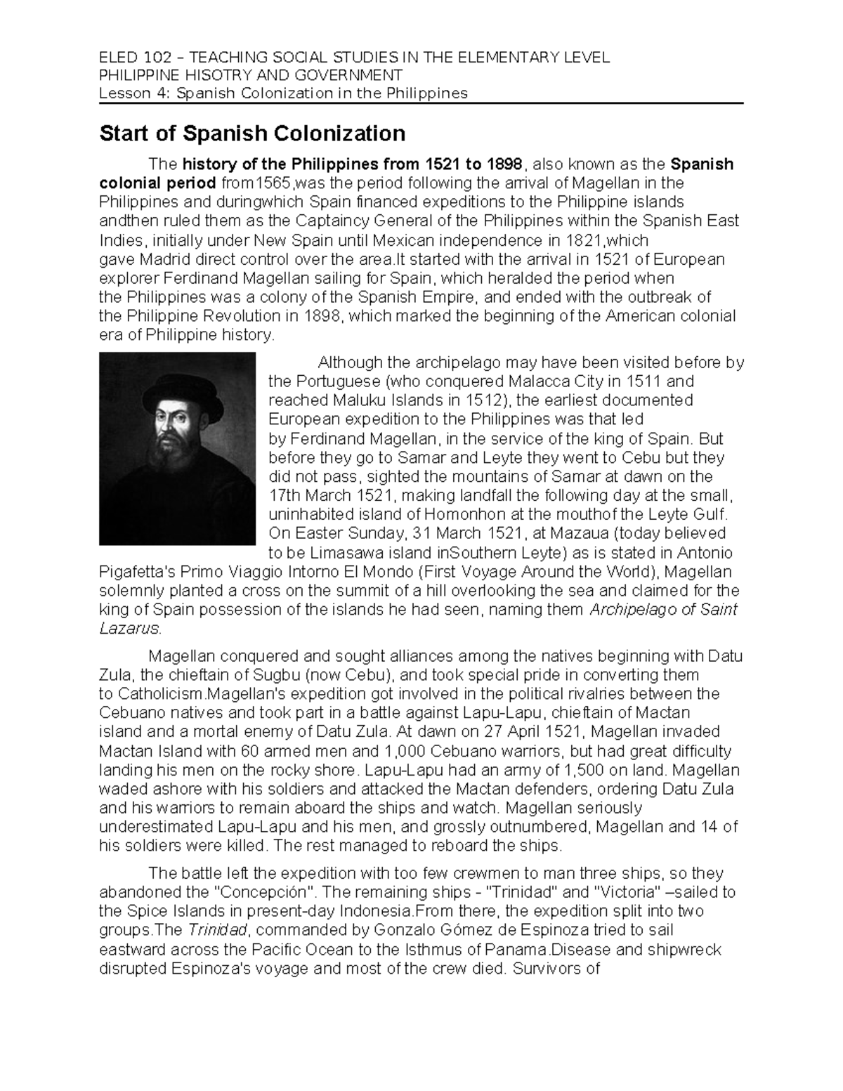 Lesson 4: Spanish Colonization in the Philippines (PHIL 101) - Studocu