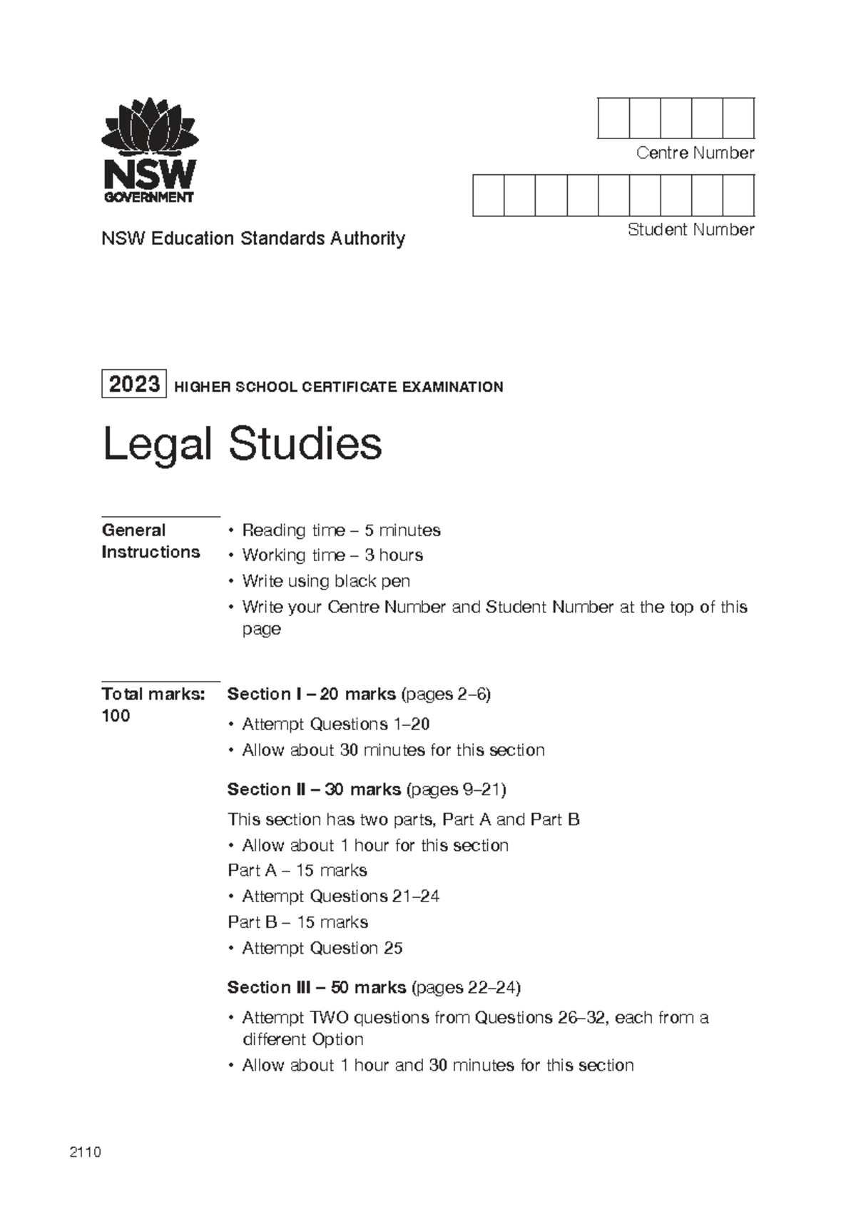 2023 HSC Legal Studies - Past Exam Paper - Studocu
