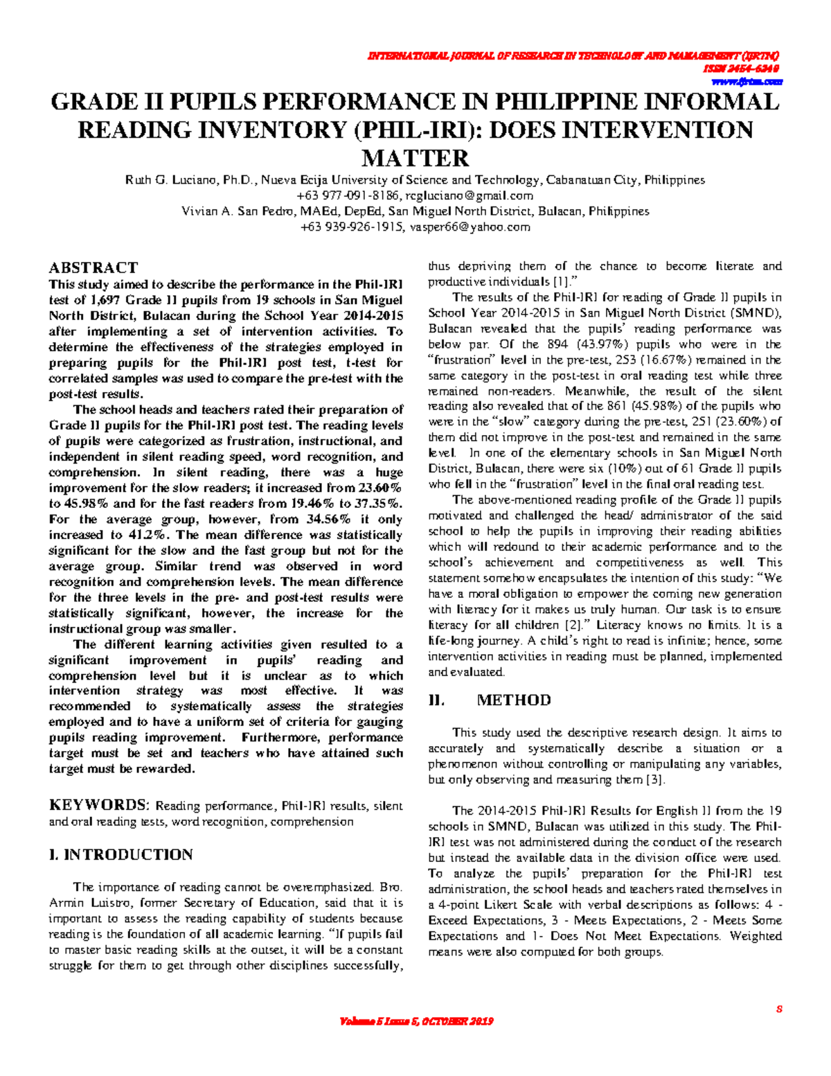 Grade II Pupils' Performance in PHIL-IRI: Impact of Interventions - Studocu