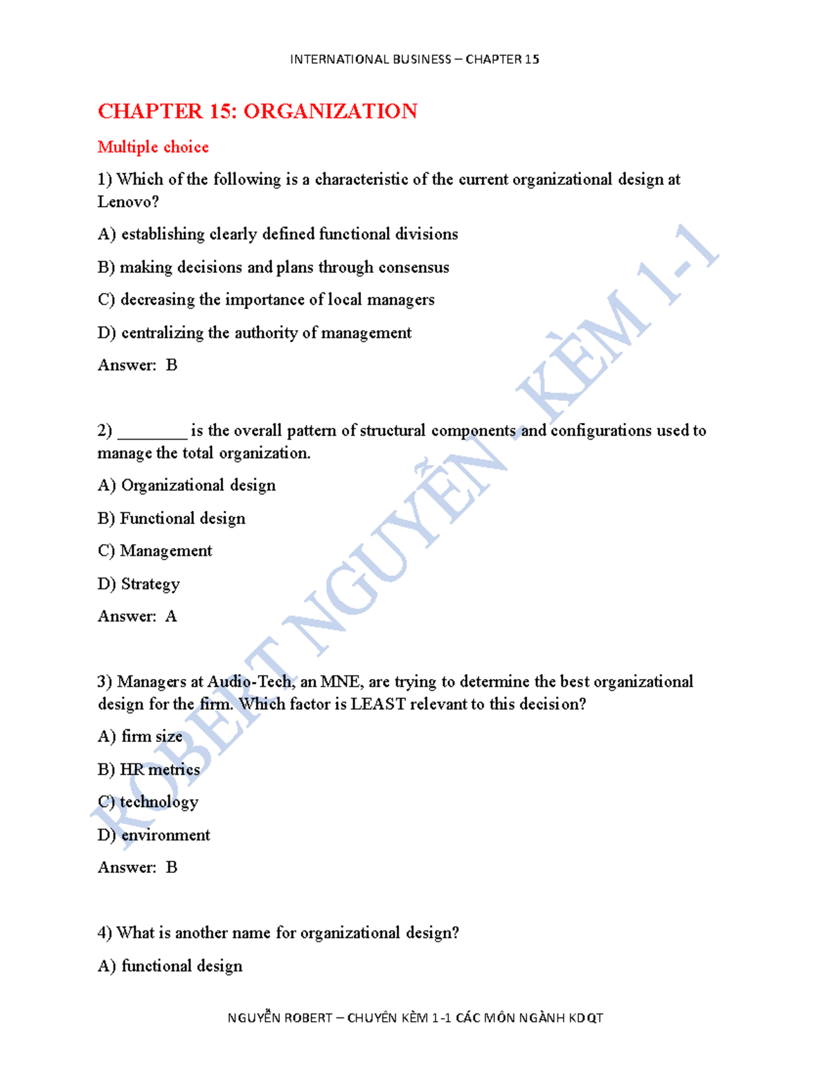 INTERNATIONAL BUSINESS CHAPTER 15: ORGANIZATIONAL DESIGN REVIEW - Studocu