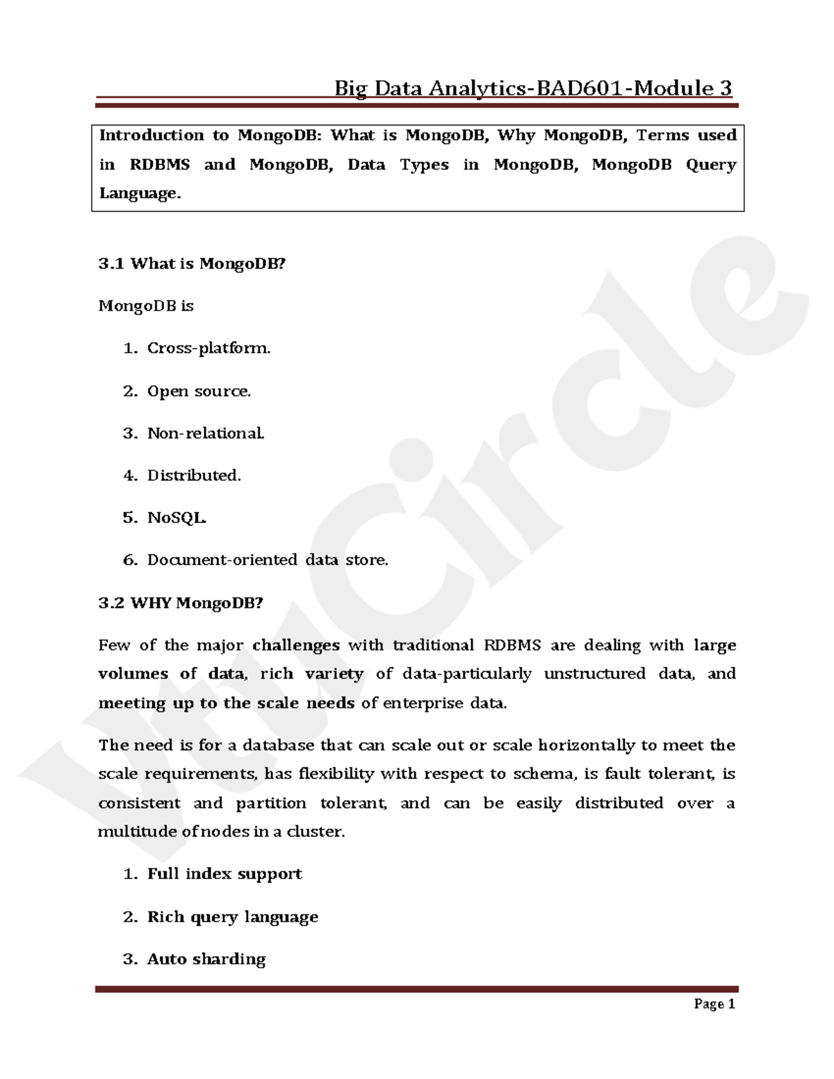BAD601 Module 3: Introduction to MongoDB - Key Concepts and Data Types - Studocu