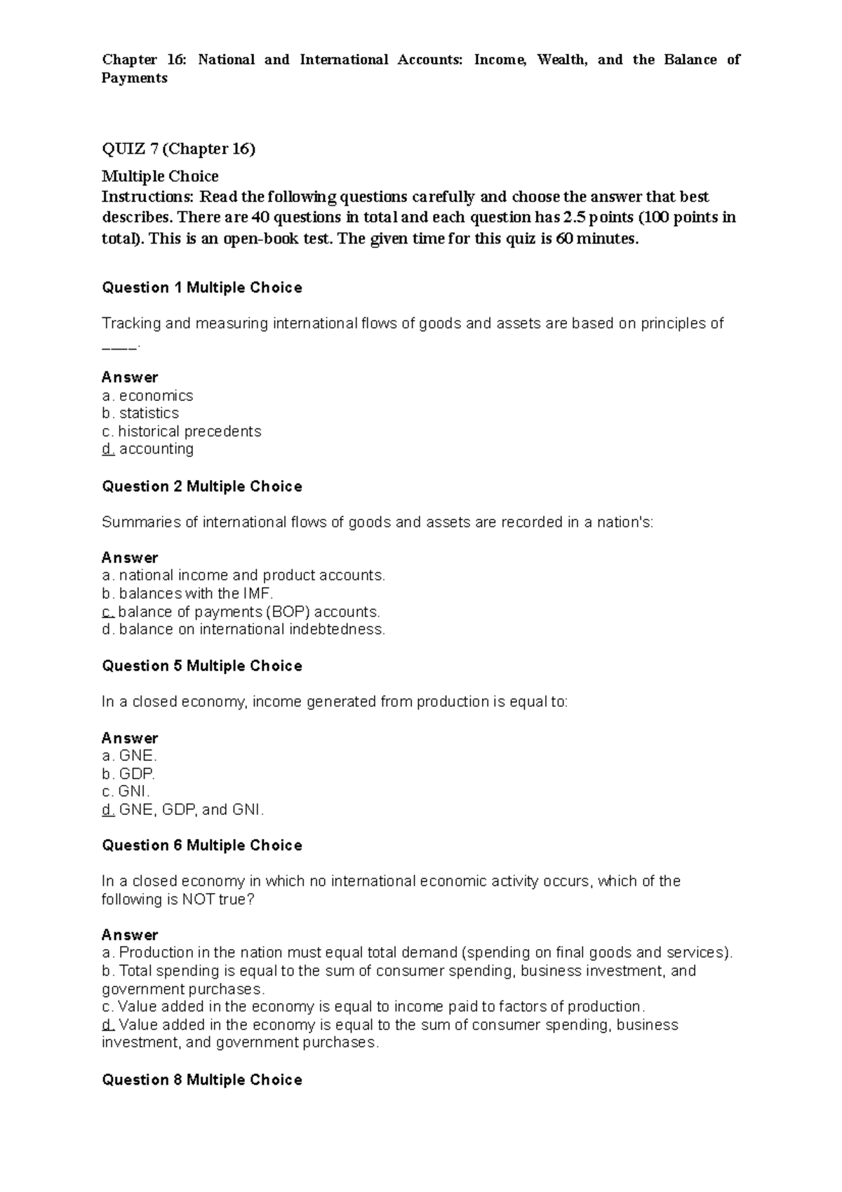 Solution for QUIZ 7 - Answers and Explanations (Chapter 16) - Studocu
