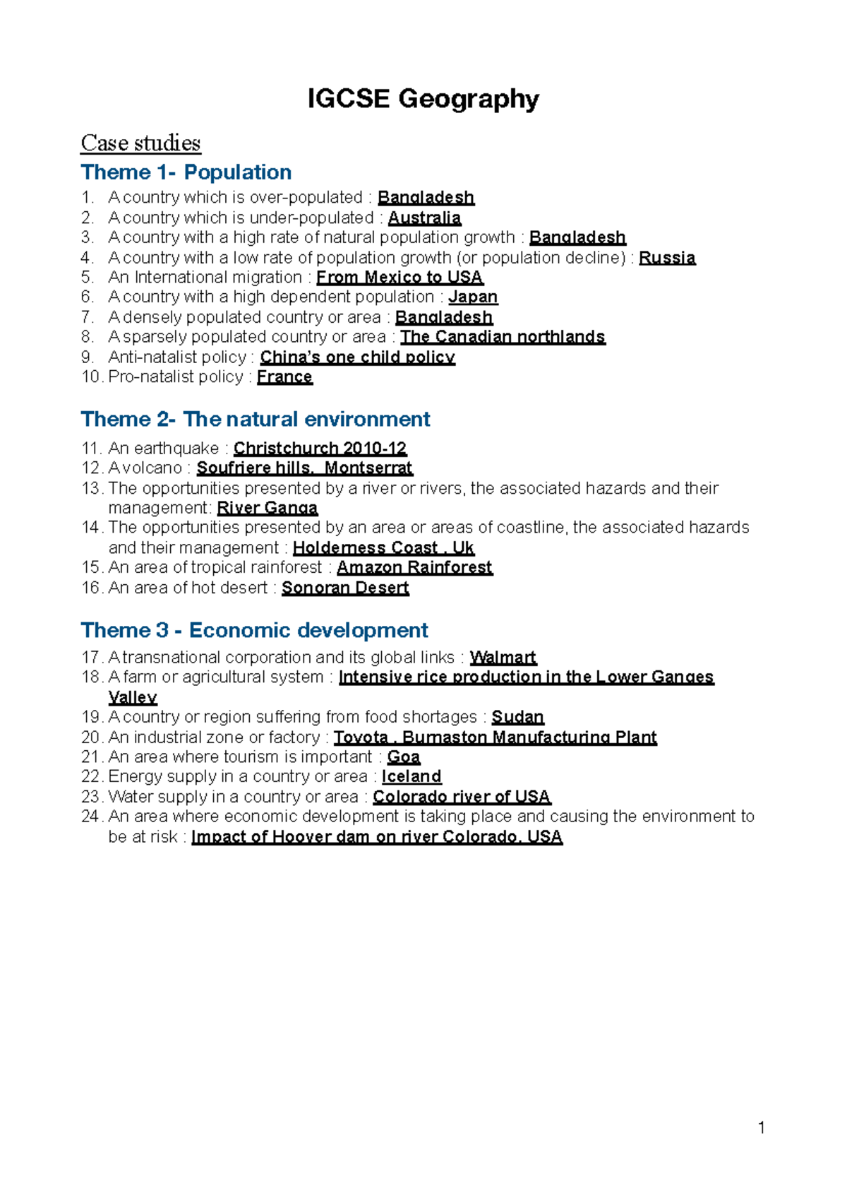 IGCSE Geography Case Studies: Population, Environment & Development ...