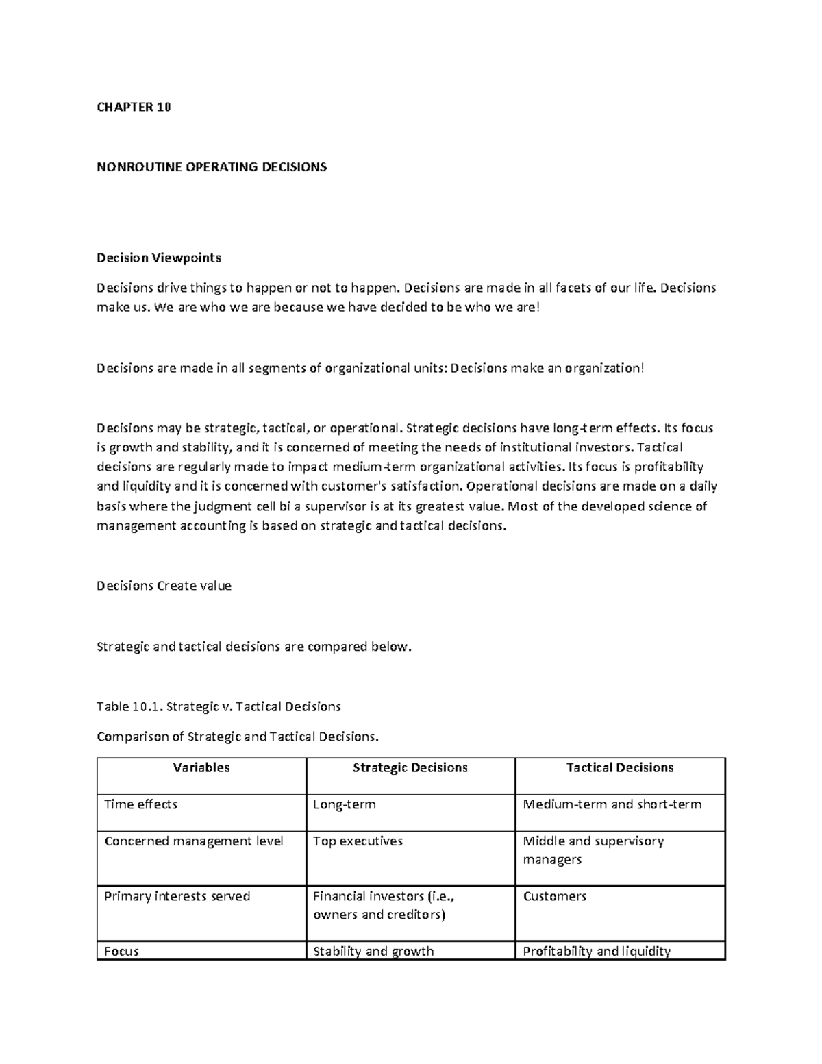 Pdfcoffee - Hhhhhh - CHAPTER 10 NONROUTINE OPERATING DECISIONS Decision ...