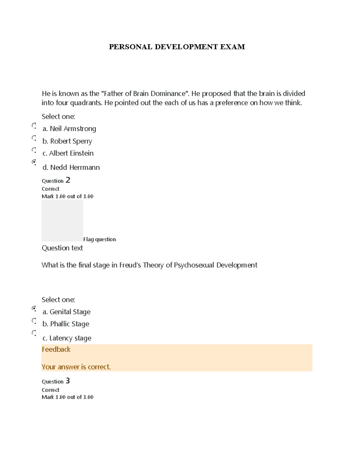 PDEV 101: 1st Quarter Personal Development Exam Questions - Studocu