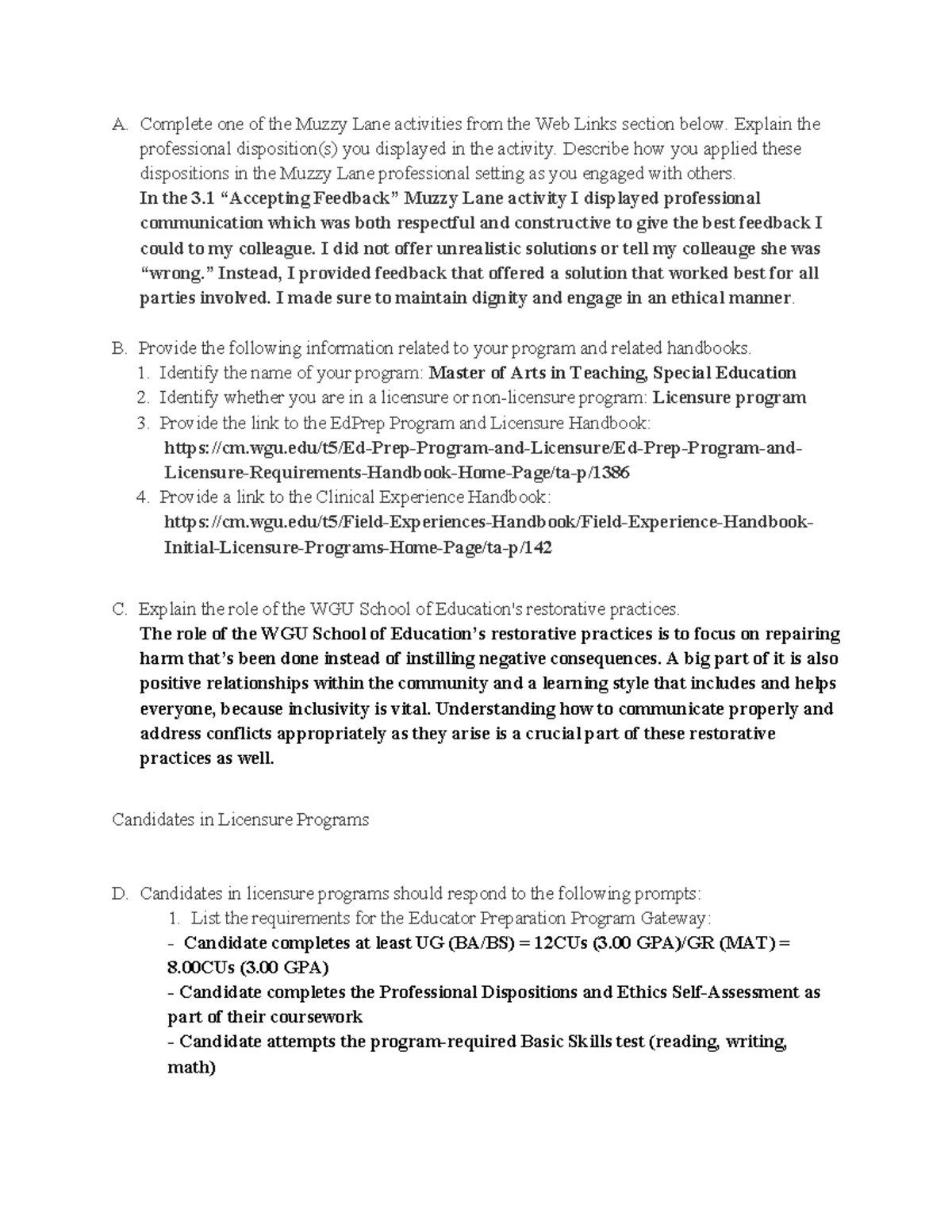 Professional Dispositions & Ethics in MAT Licensure Program - Studocu