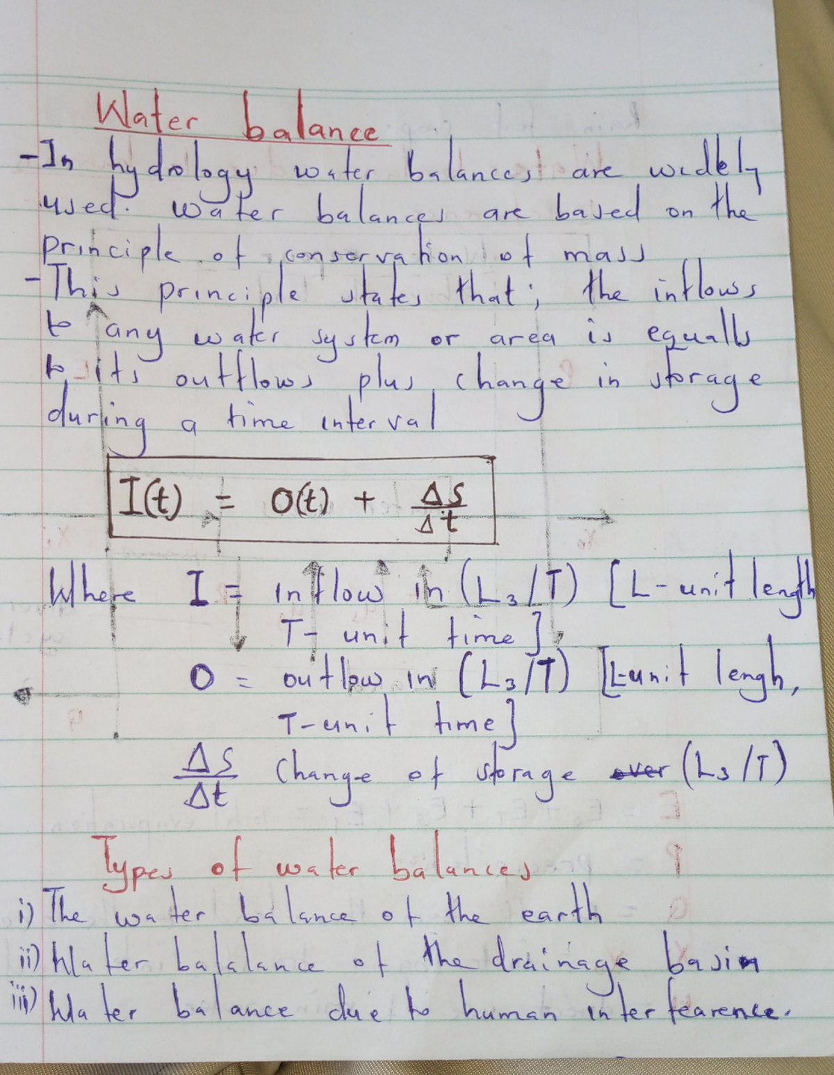 Water Balance Revision Notes for Hydrology Study (HYD 101) - Studocu