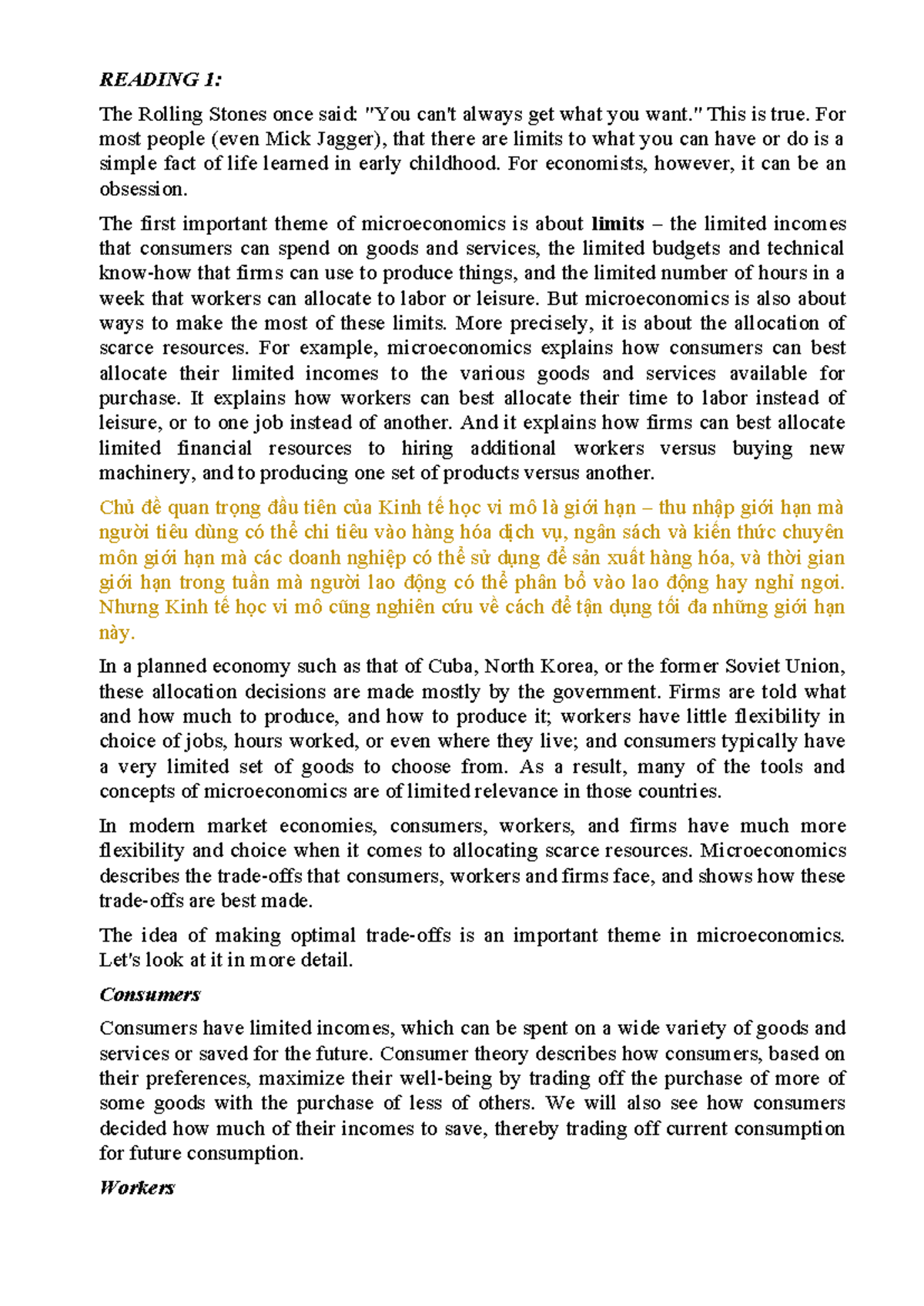 Microeconomics: Understanding Limits and Trade-offs (Unit 1 - Reading 1 ...