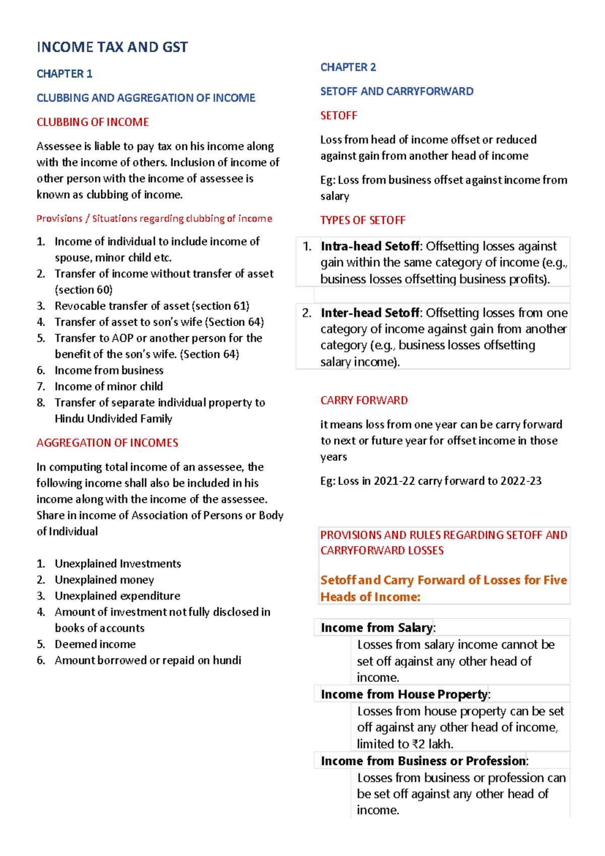 Income Tax Overview: Key Concepts & Provisions for I.T. Students - Studocu