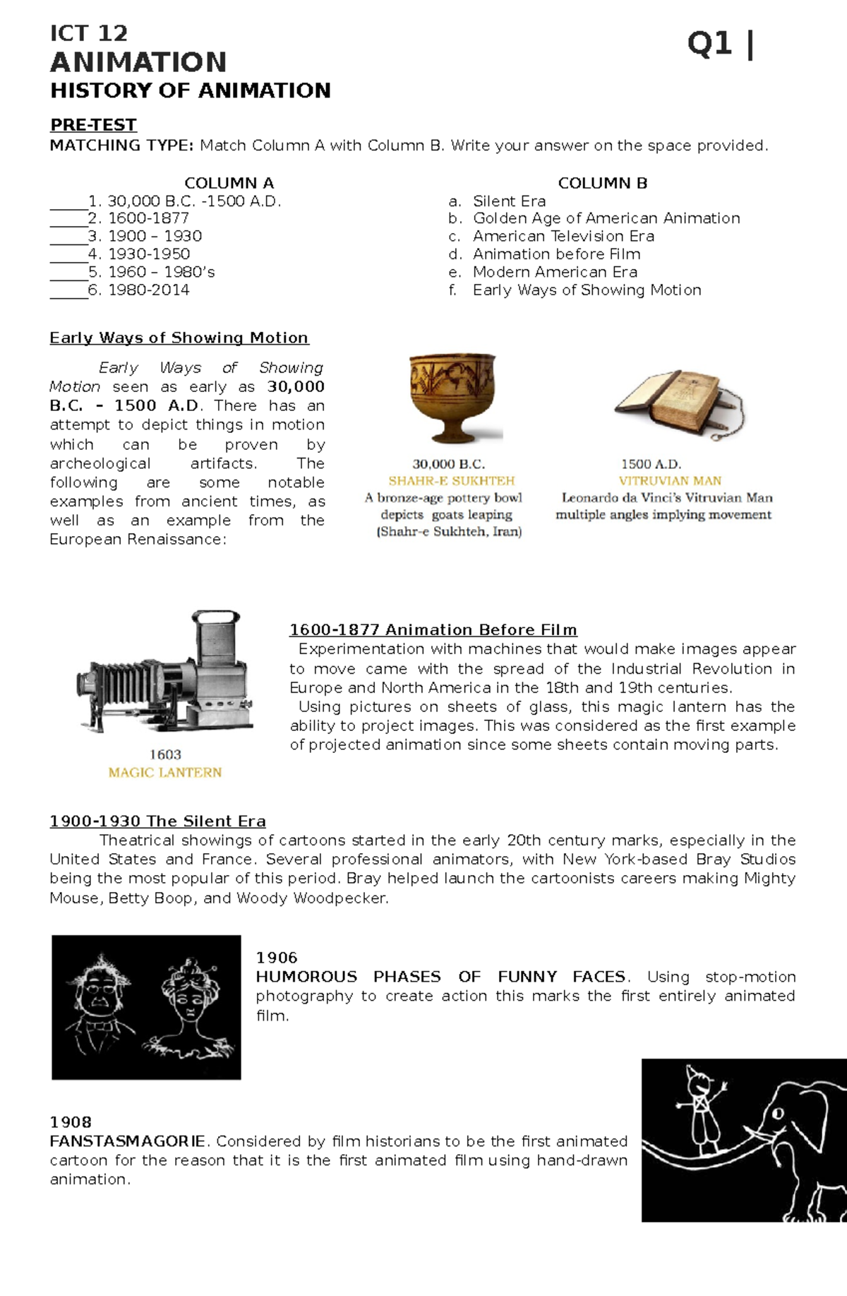 Animation Q1-W2 - All about anumation - ICT 12 ANIMATION HISTORY OF ...