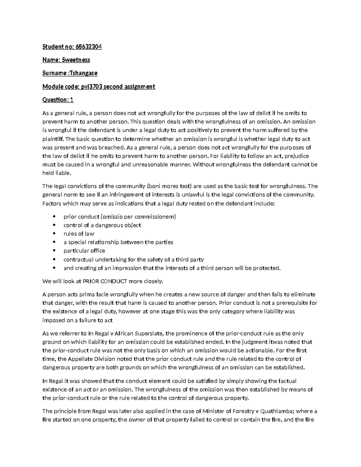 Pvl3703 second assignment answers - Student no: 68632304 Name ...