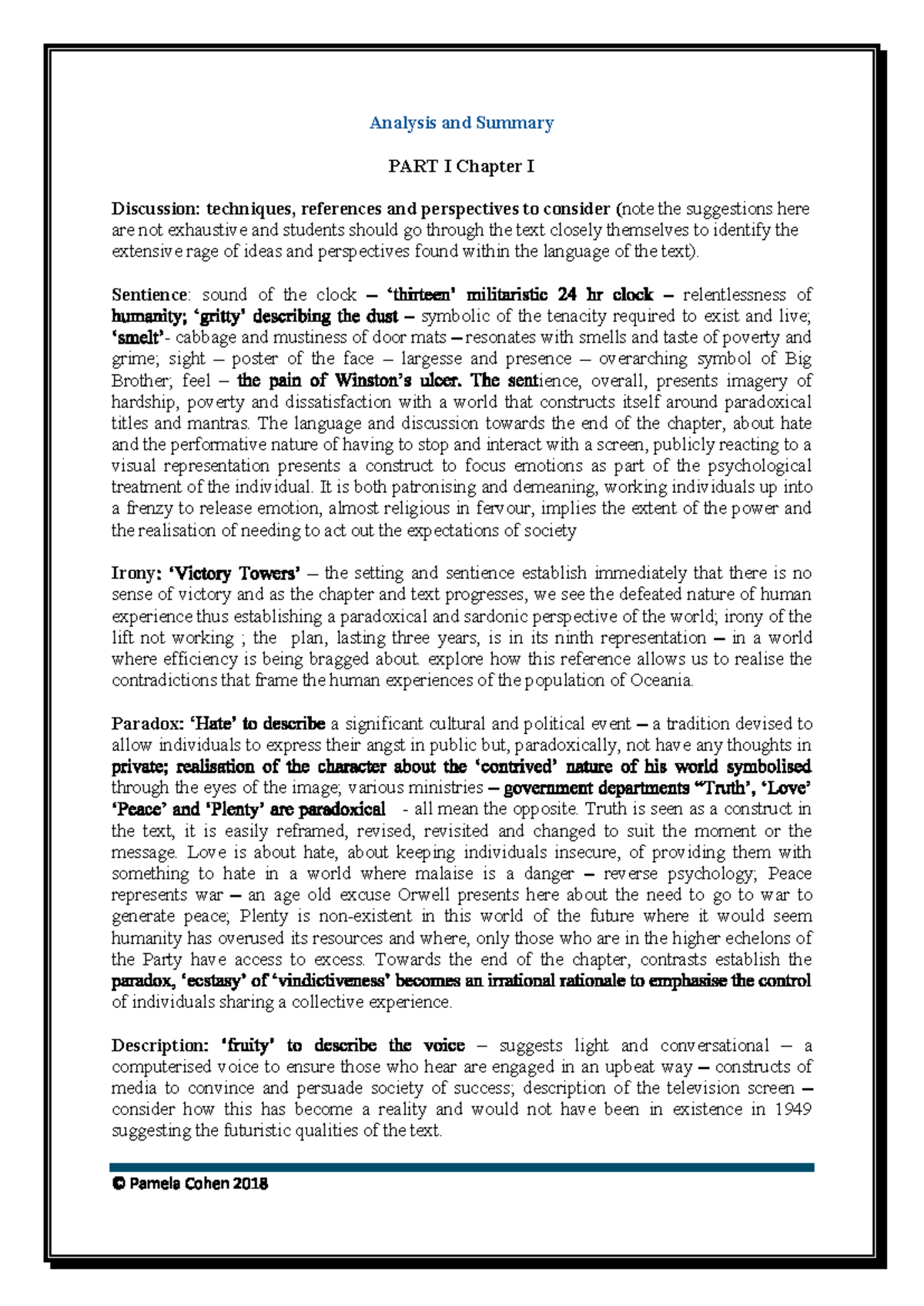 1984 Textual Analysis - Summaries of Chapters I to VI Insights - Studocu