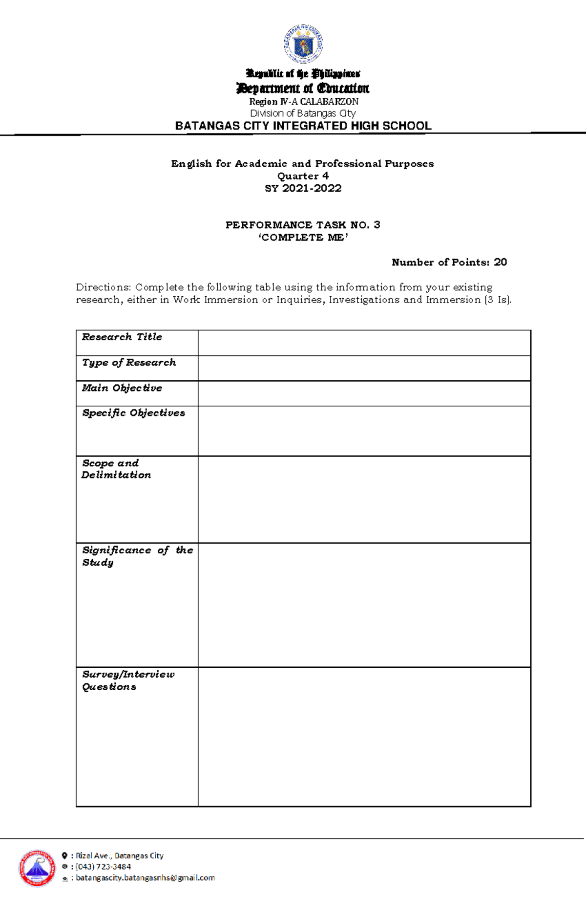Performance TASK 3 Q4 EAPP - Republic of the Philippines Department of ...