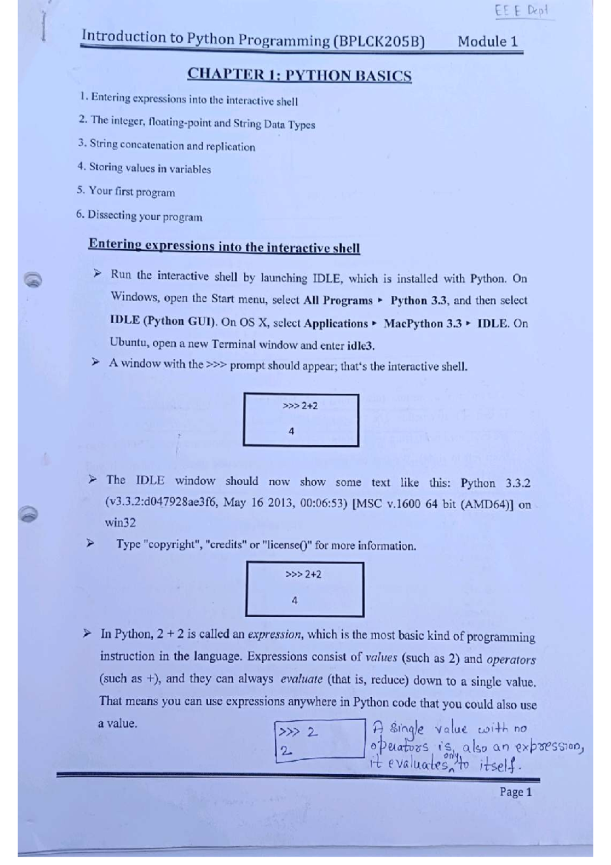 Introduction to Python programming (BPLCK205B) module 1: Python basics - Studocu