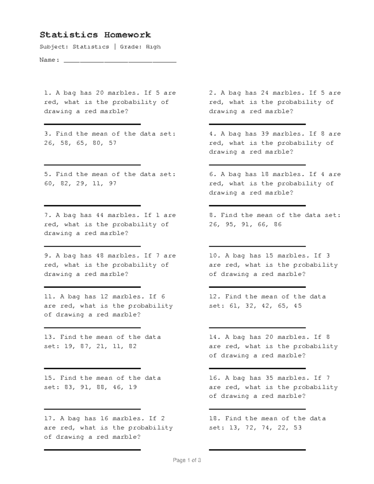 Statistics Homework: Probability & Mean Calculations - Studocu
