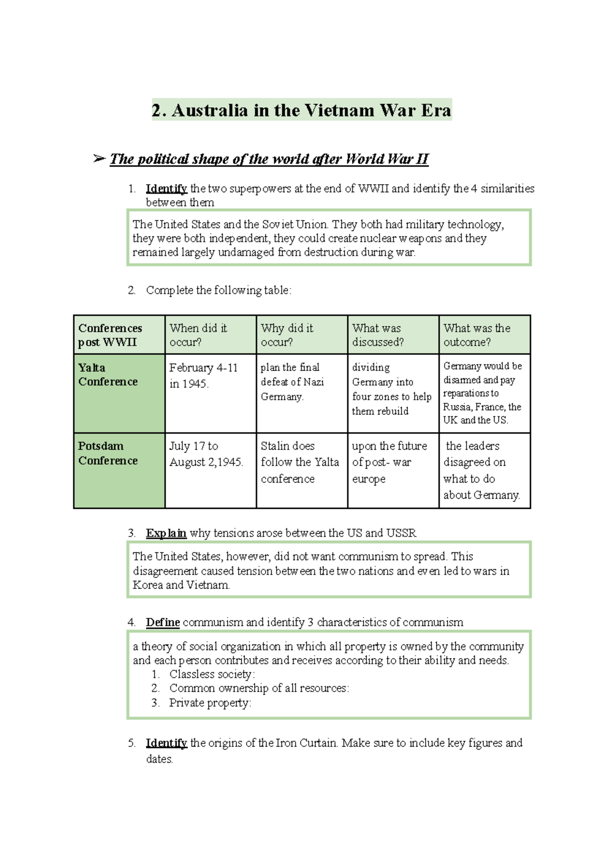 Georgia Benson - 2023 Year 10 Vietnam War Revision Booklet - 2 ...