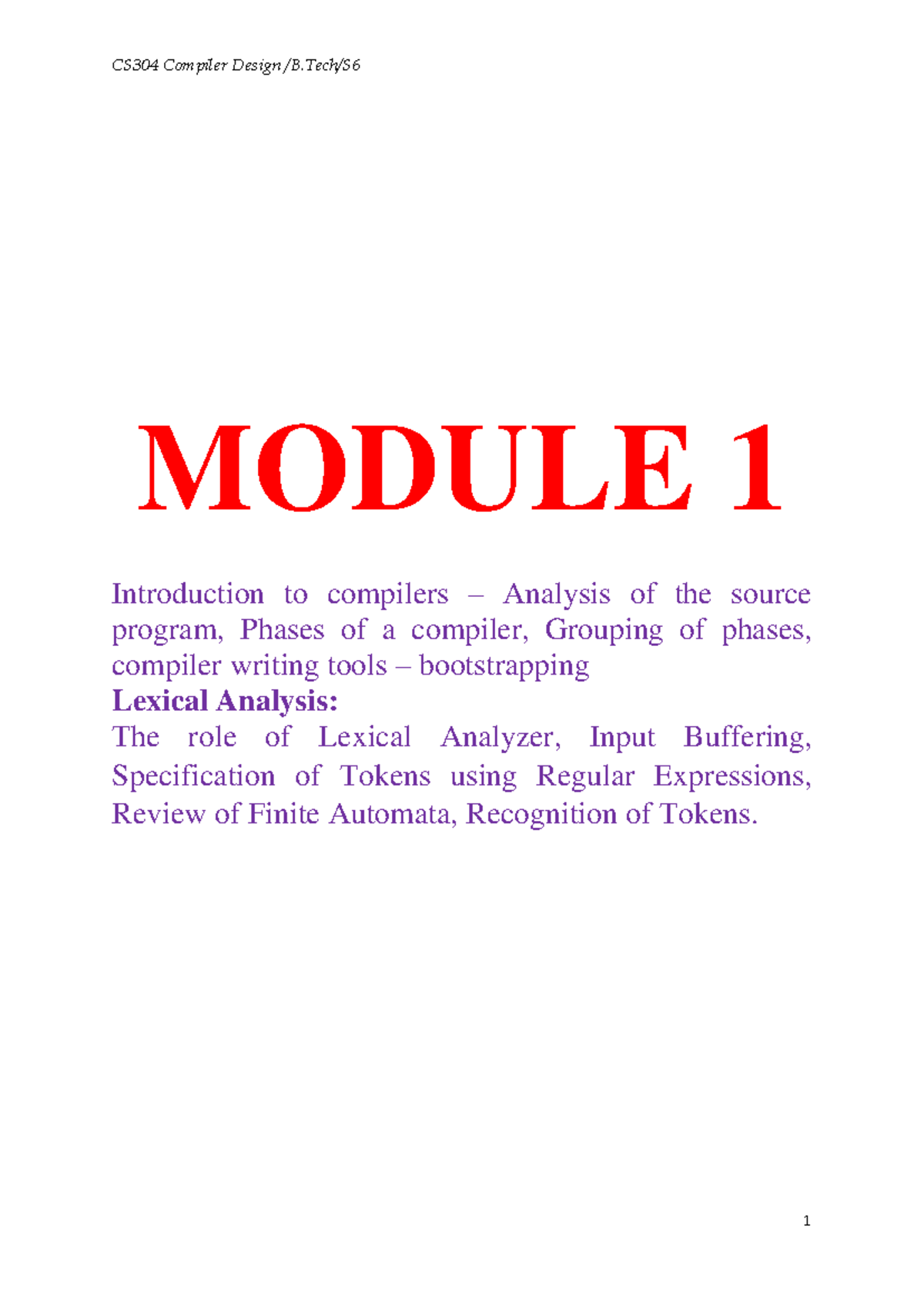Module 1 - Compiler Notes Overview for 2019 Exam Prep - Studocu