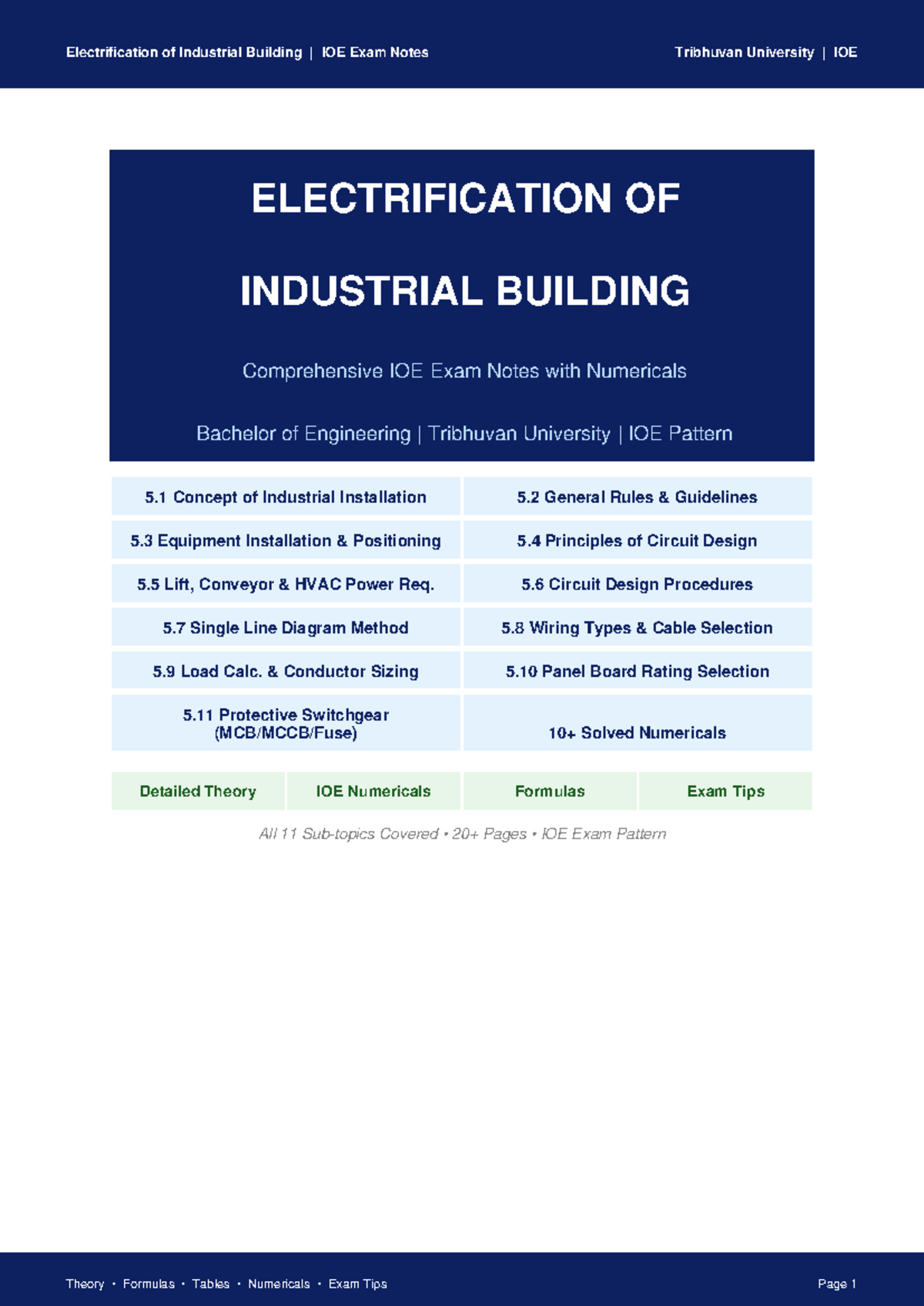 Electrification of Industrial Building IOE Exam Notes - Tribhuvan ...