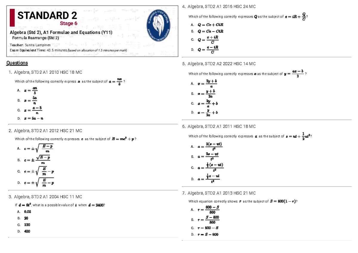 Minimum standard numeracy test sample questions - NSW Education ...