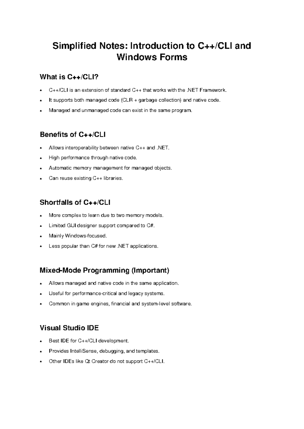 C++CLI Simplified Notes: Introduction to Windows Forms and .NET - Studocu