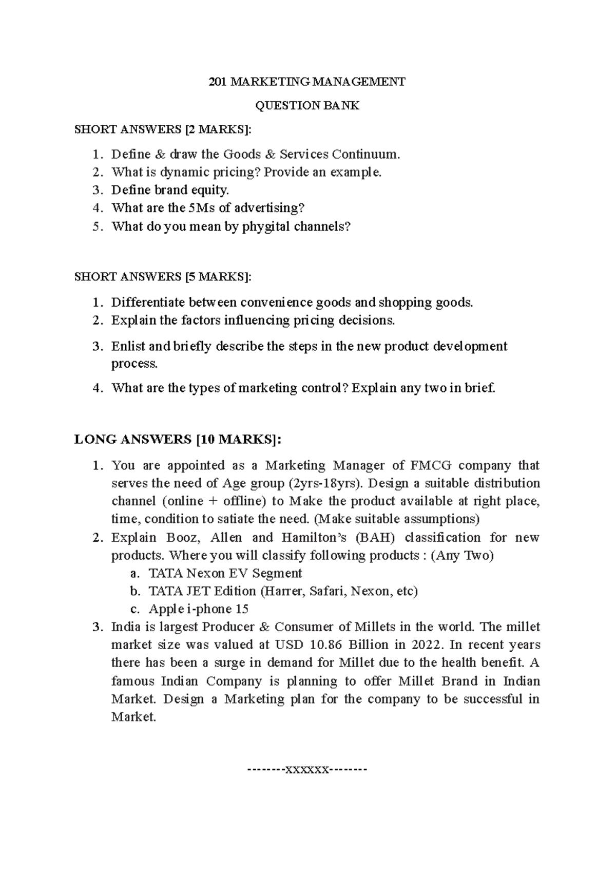 Sem II MARKETING & FINANCIAL MANAGEMENT Question Bank (201-204) - Studocu