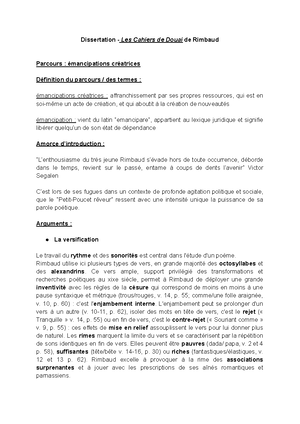 Les cahiers de Douai Rimbaud - Synthèse Rimbaud, Cahiers de Douai ...