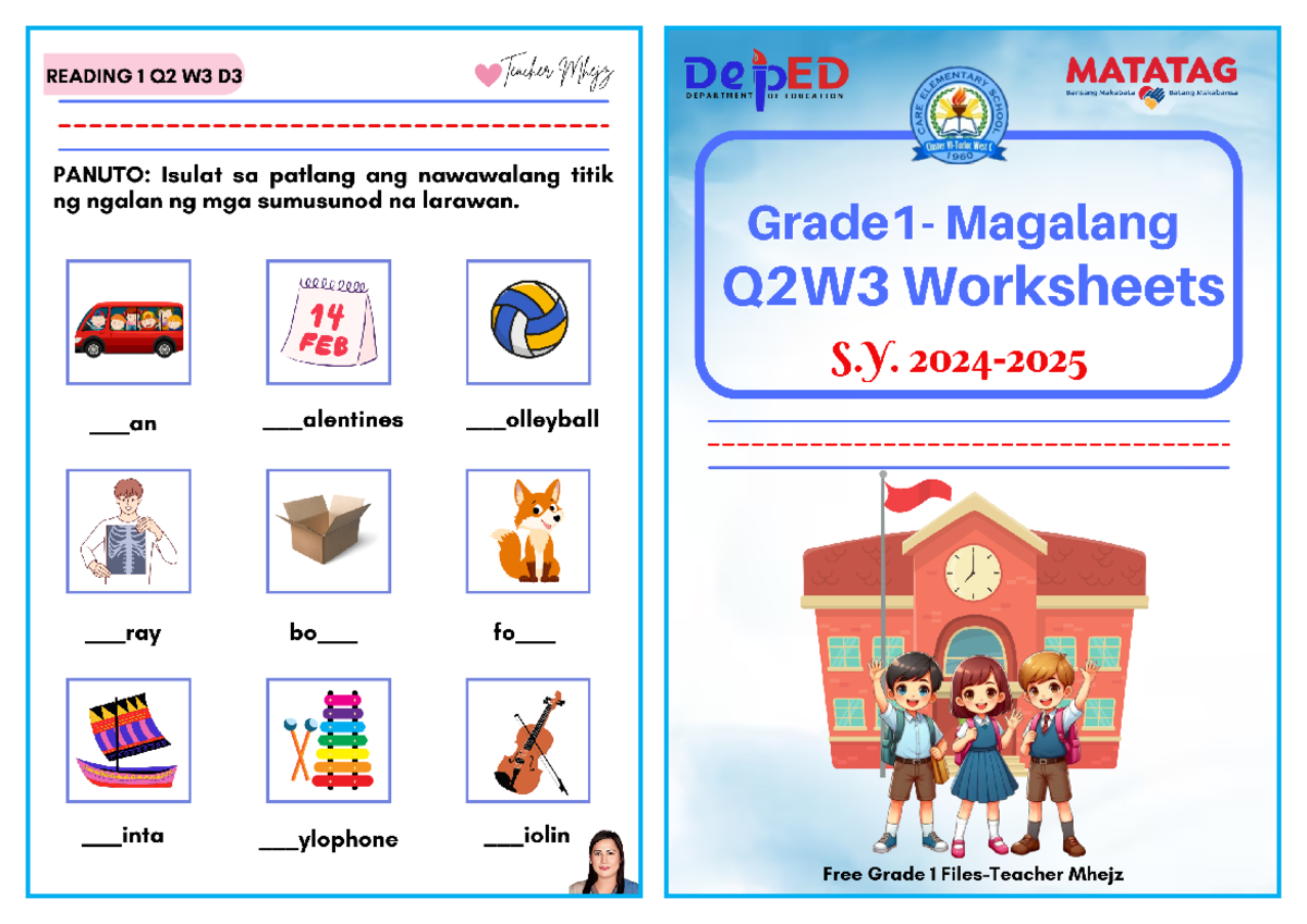 Matatag Grade 1 Q2 W3 Worksheets for Teachers - Mhejz Bacani - Studocu
