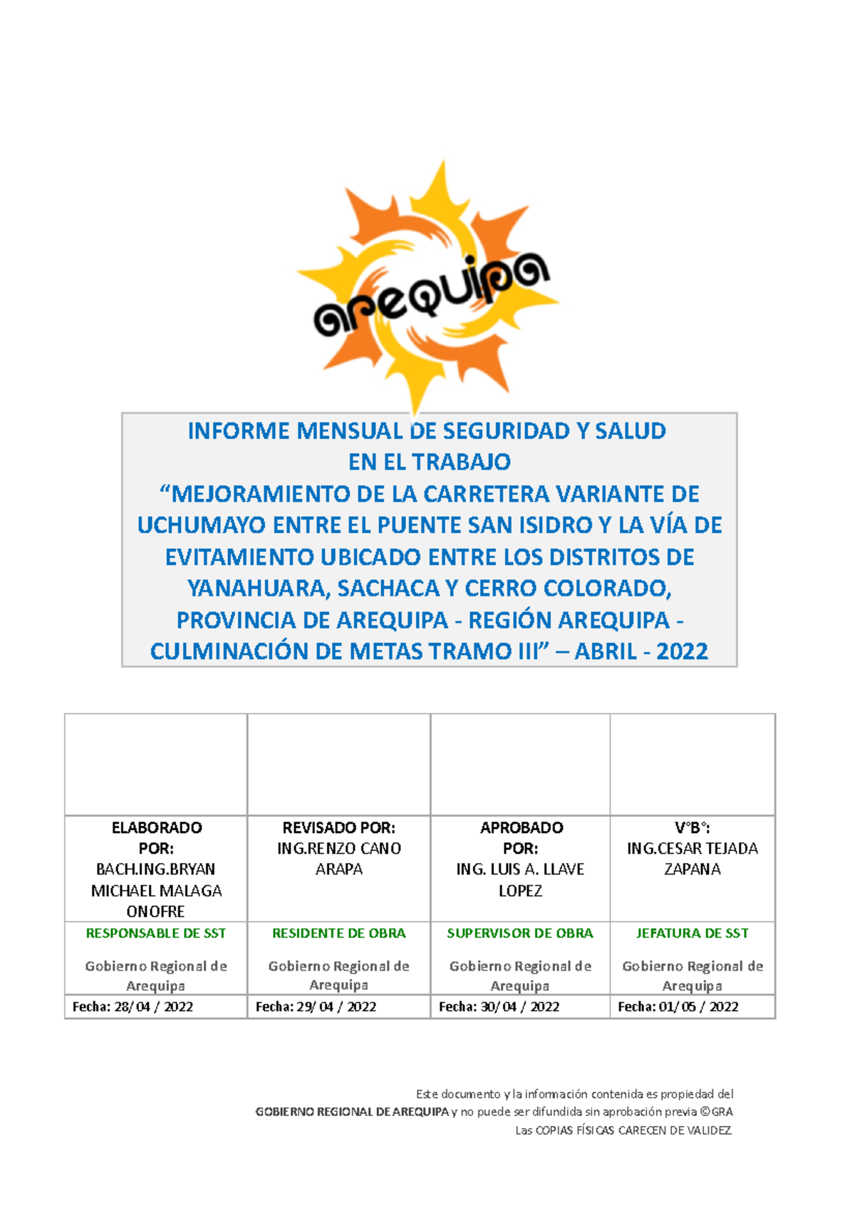 Informe Mensual de Seguridad - Plantilla - INFORME MENSUAL DE SEGURIDAD Y SALUD EN EL TRABAJO ...