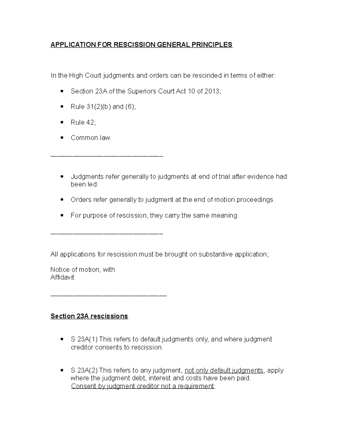 Application for Rescission: Key Principles and Rules - Studocu