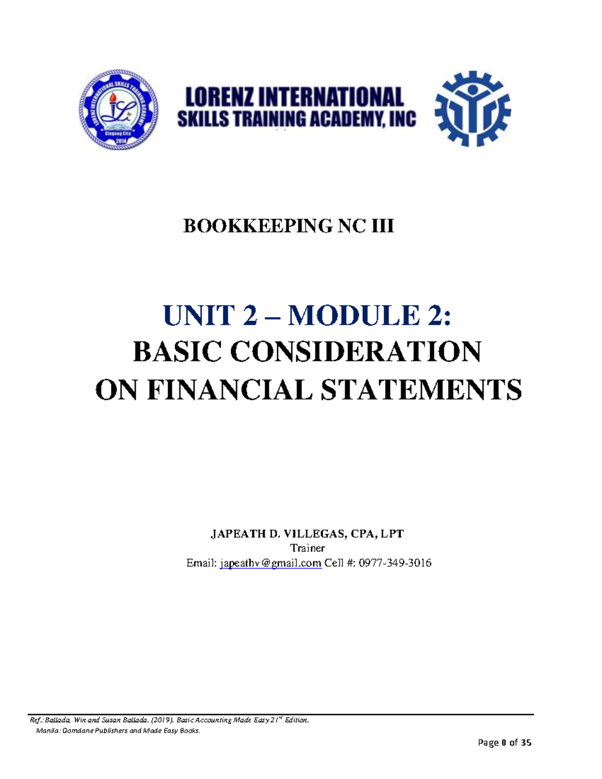 BKP NCIII Module 2 - Financial Statements Overview and Insights - Studocu