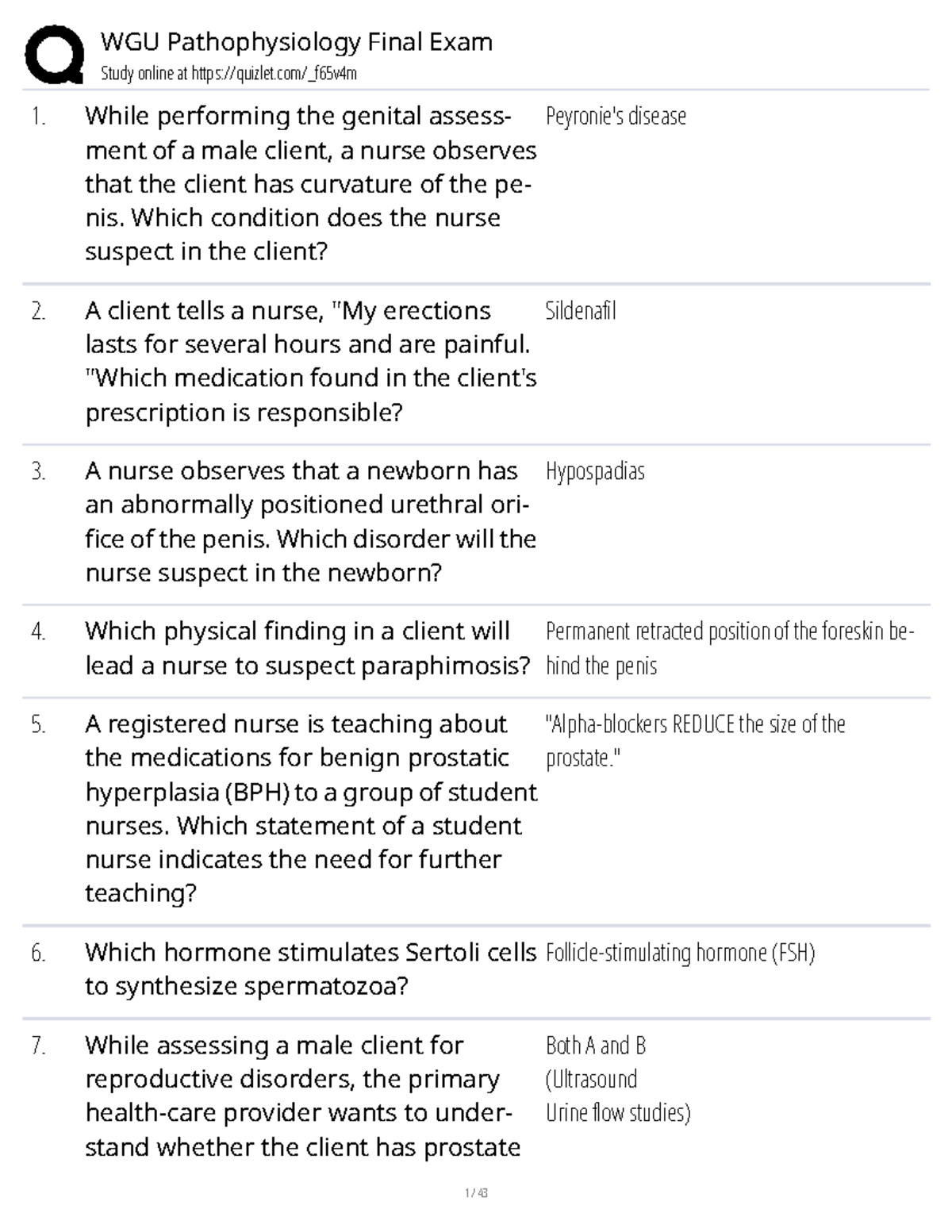 WGU Pathophysiology Final Exam Study Guide: Key Concepts and Disorders - Studocu