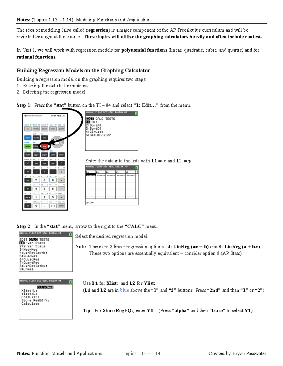 Notes on Topics 1.13-1.14: Modeling Functions & Applications - Studocu