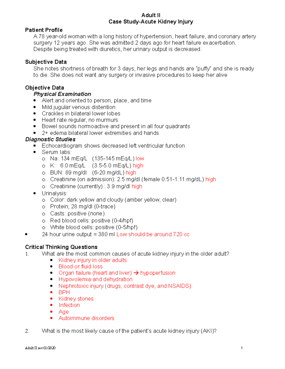 AKI Case Study: Acute Kidney Injury in a 78-Year-Old Patient - Studocu