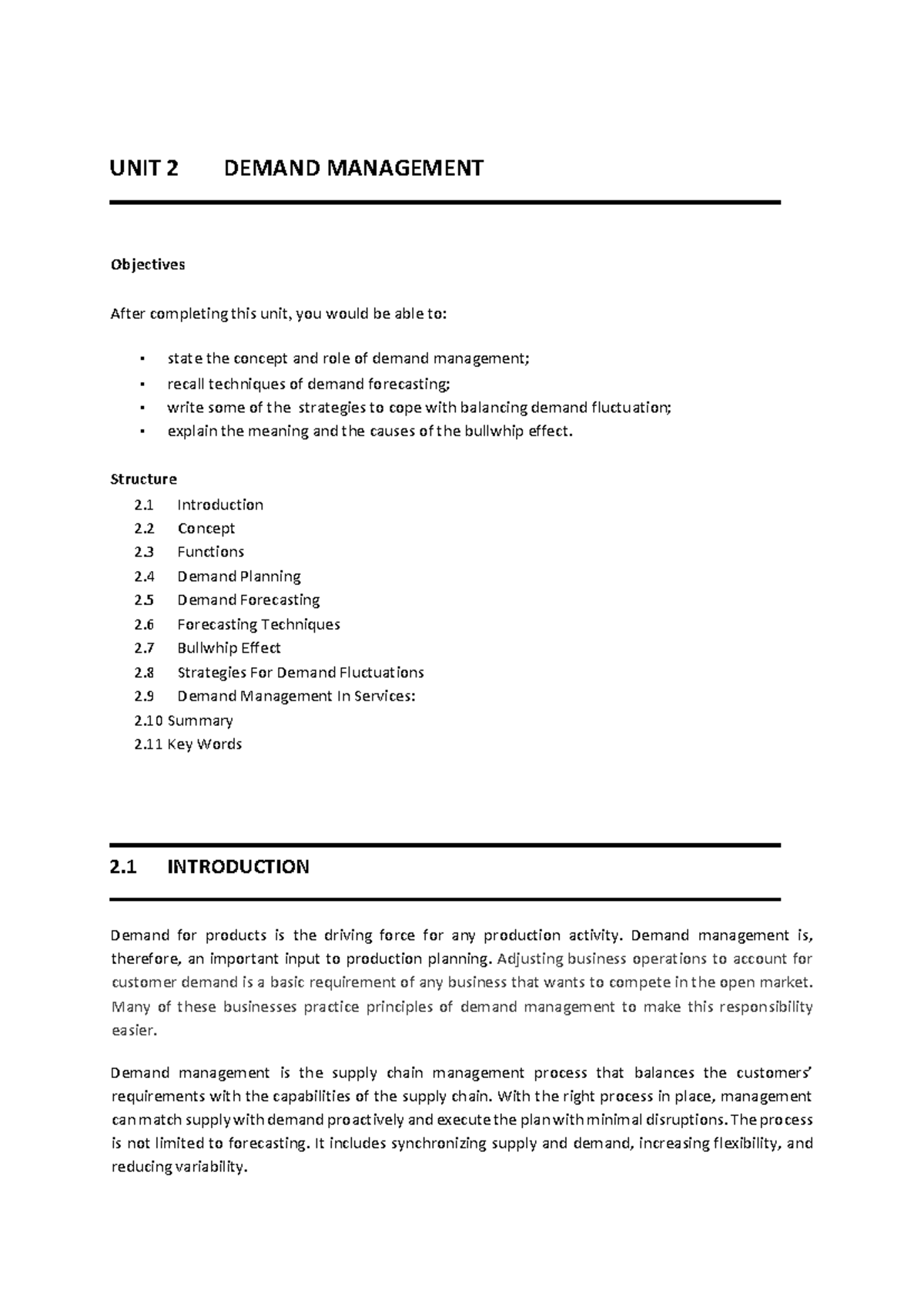 Demand Management Concepts and Techniques - Unit 2 Overview - Studocu