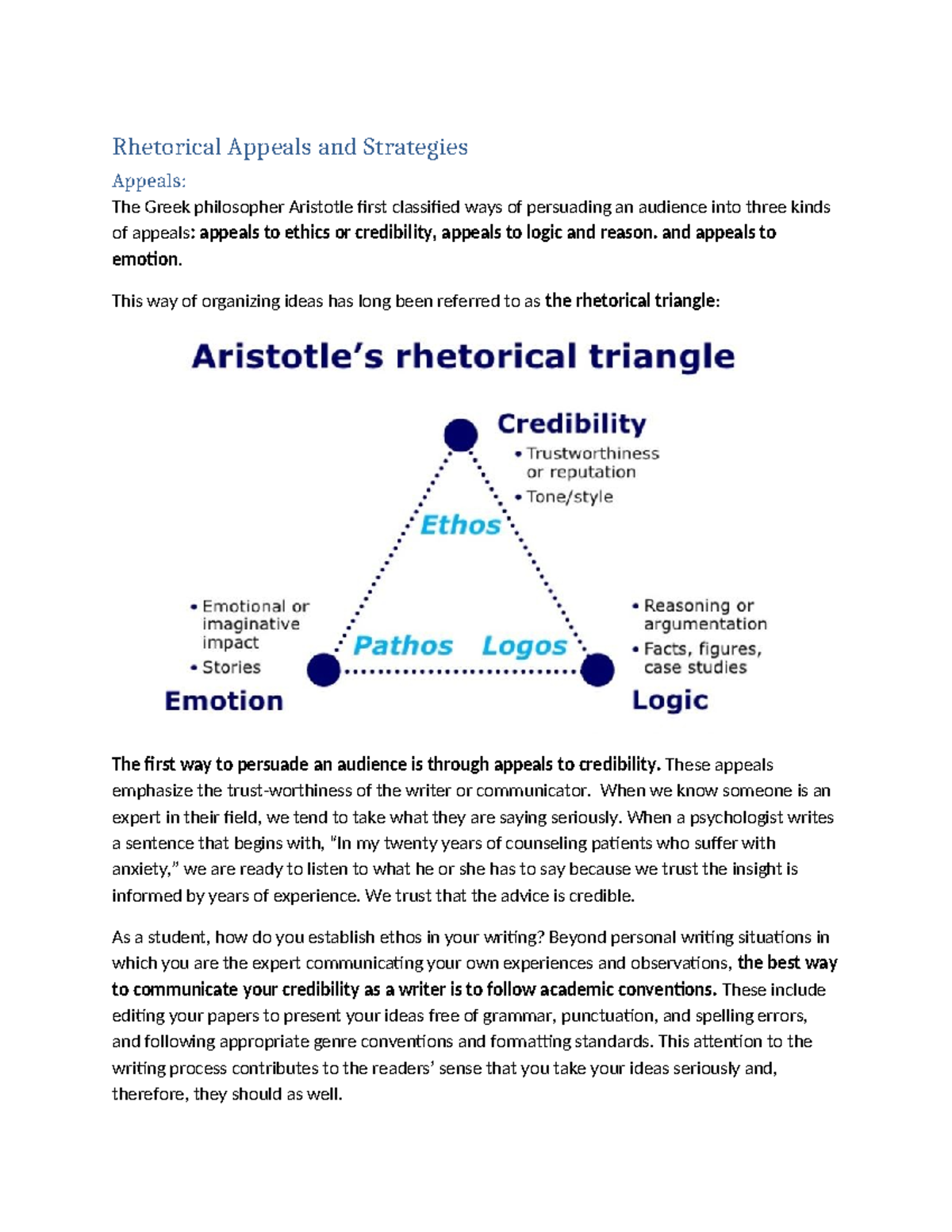 Rhetorical Appeals & Strategies Notes for ENG 101 Class Study - Studocu