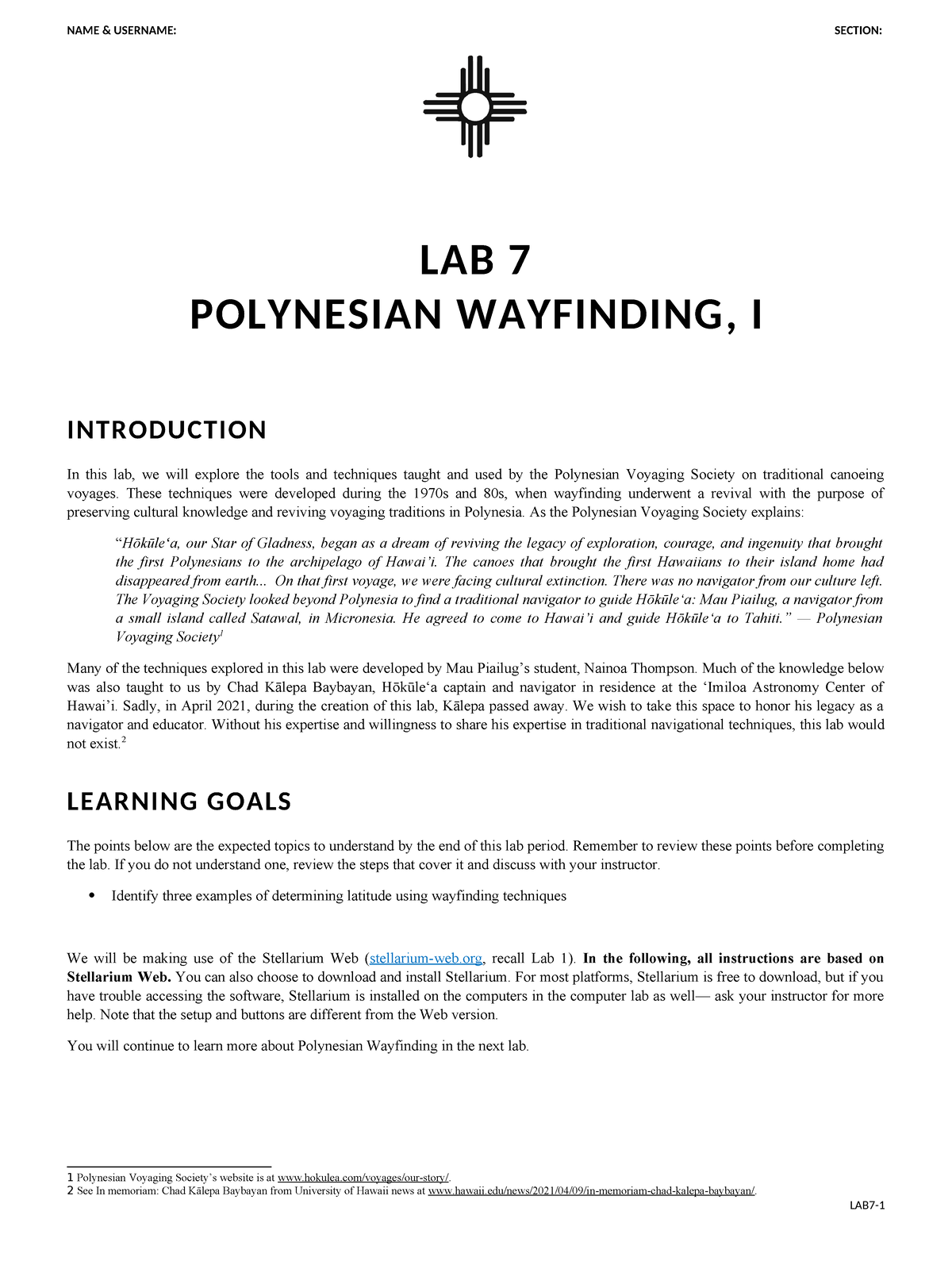 AST201 Lab 7 - Techniques in Polynesian Wayfinding I - Studocu