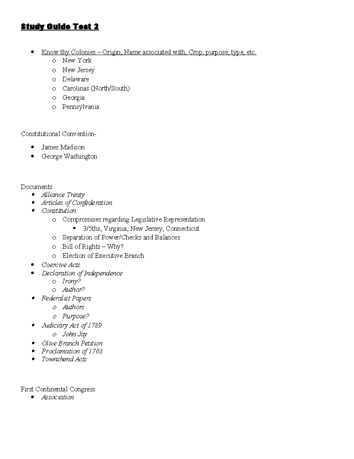 Colonial America Study Guide & Test 2 Review (HIST101) - Studocu
