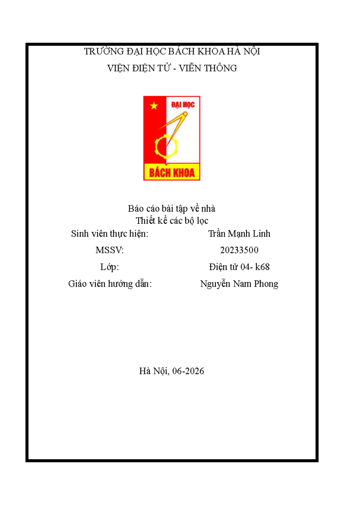 Thiết kế Bộ Lọc Chủ Động: Butterworth, Cheshev, Bessel - K68 - Studocu