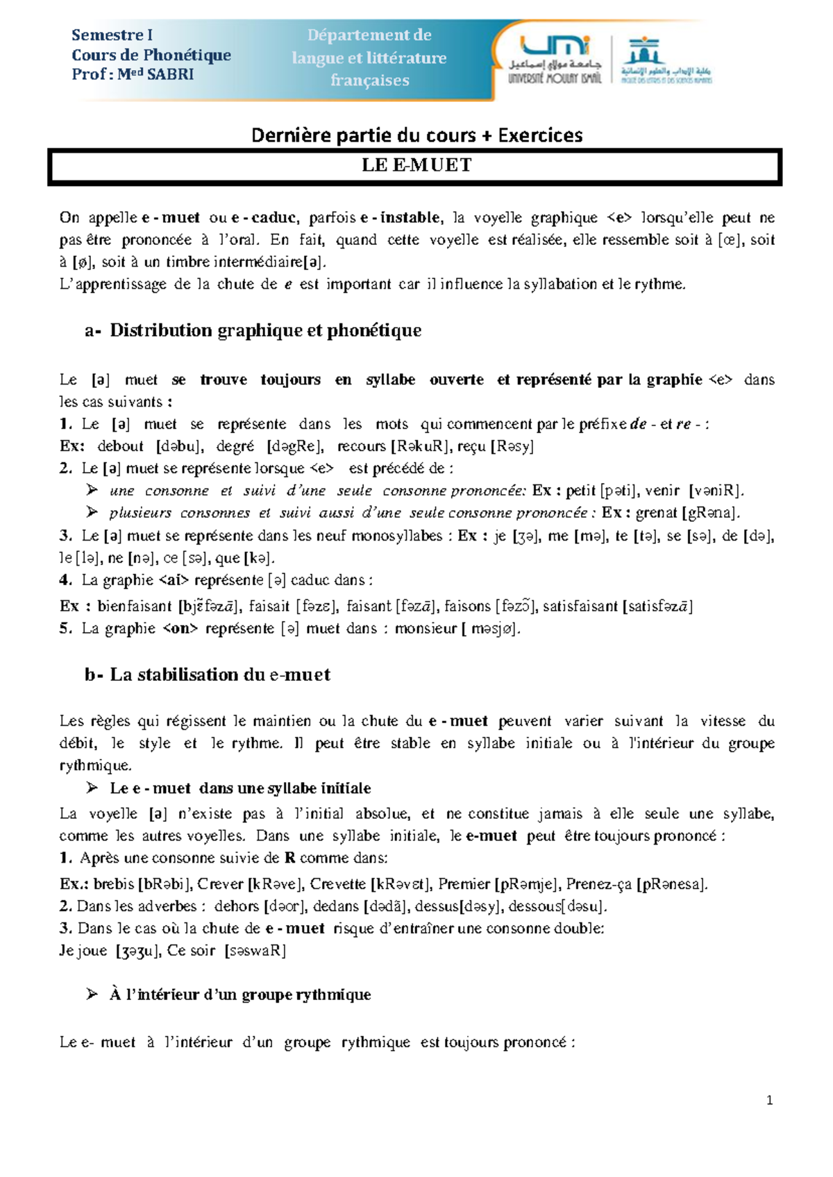 Phonétique - Partie 4 : e-muet et règles de prononciation - Studocu