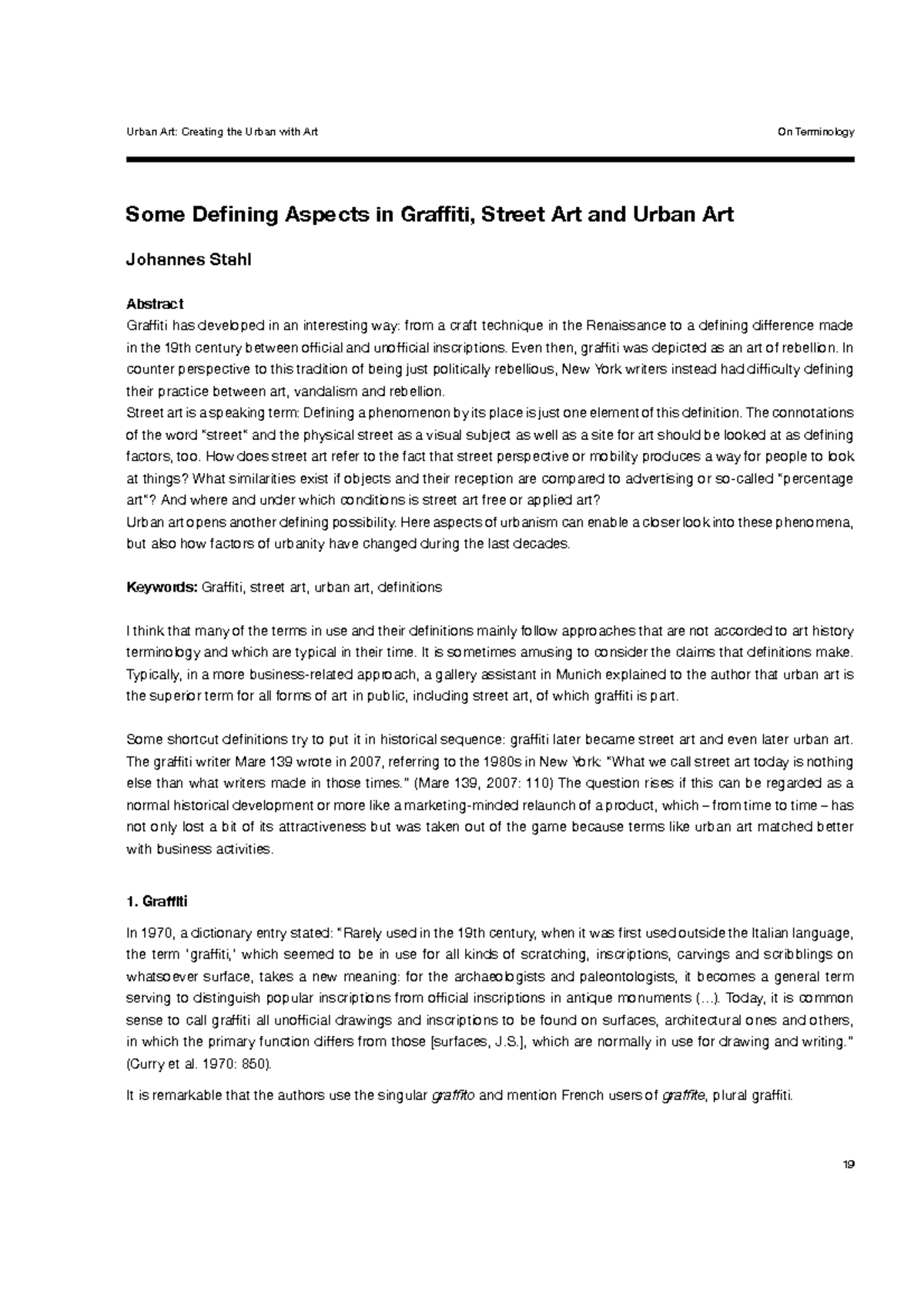 Urban Art: Defining Graffiti, Street Art, and Urban Art Concepts - Studocu