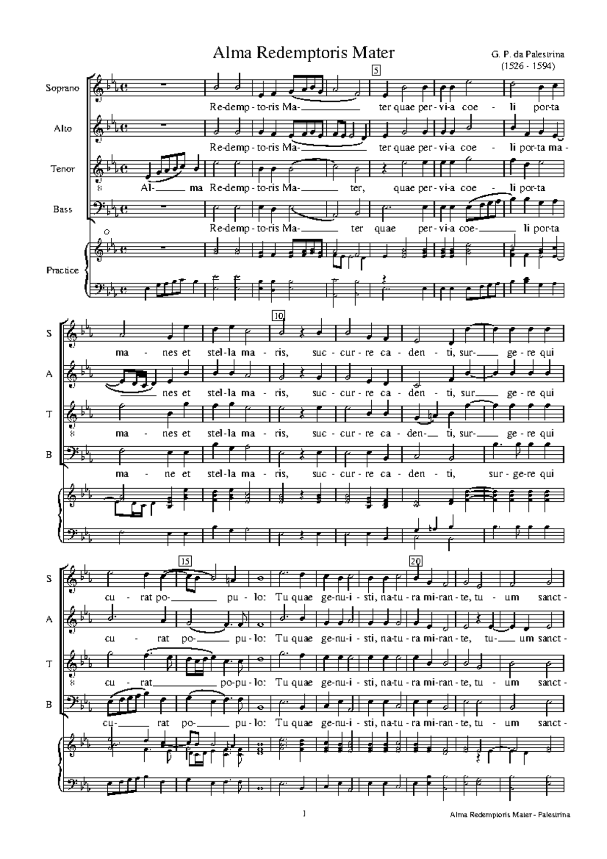 Alma Redemptoris Mater (Palestrina) SATB - Soprano Re- demp - to- ris ...
