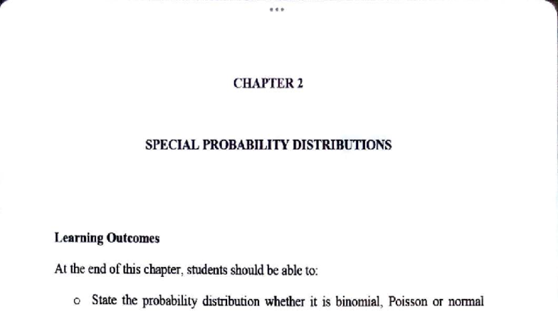 Chapter 2: Special Probability Distributions (Binomial, Poisson, Normal ...