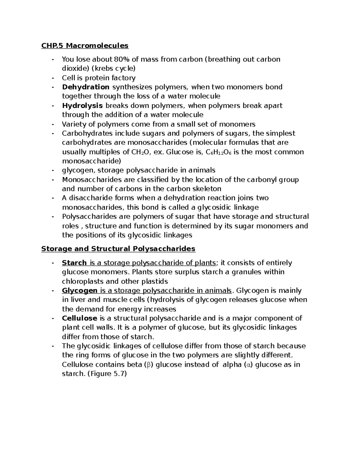 BIO152 Lecture Notes: Chapter 5 - Macromolecules Overview - Studocu