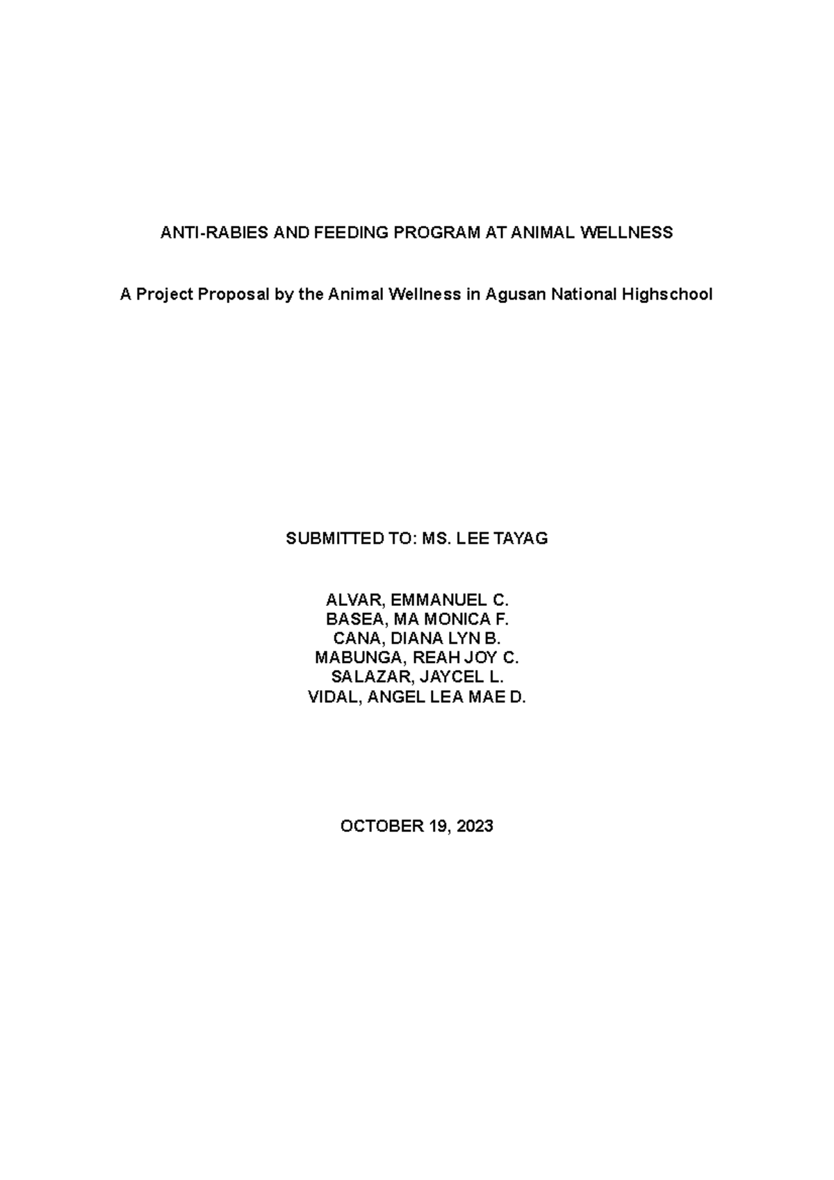 Project Proposal: Anti-Rabies and Feeding Program at Animal Wellness ...