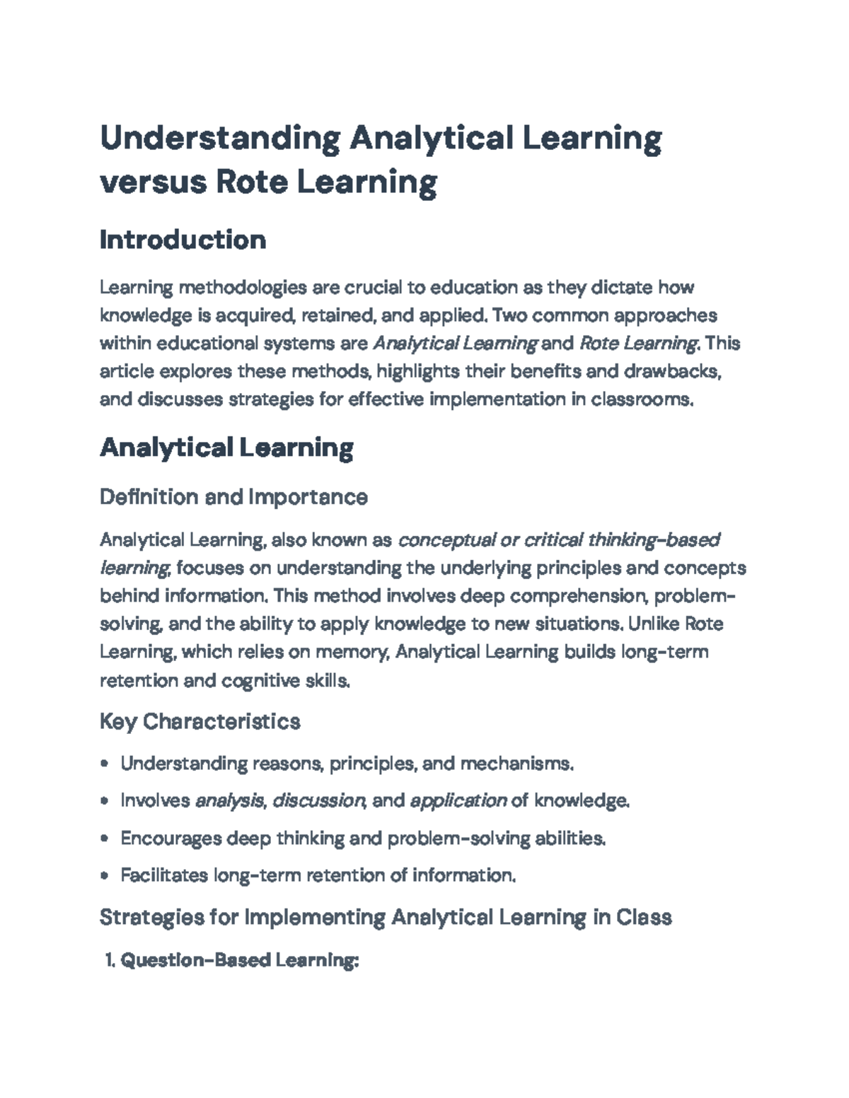 Strategies for Success in Analytical and Rote Learning Methods - Studocu
