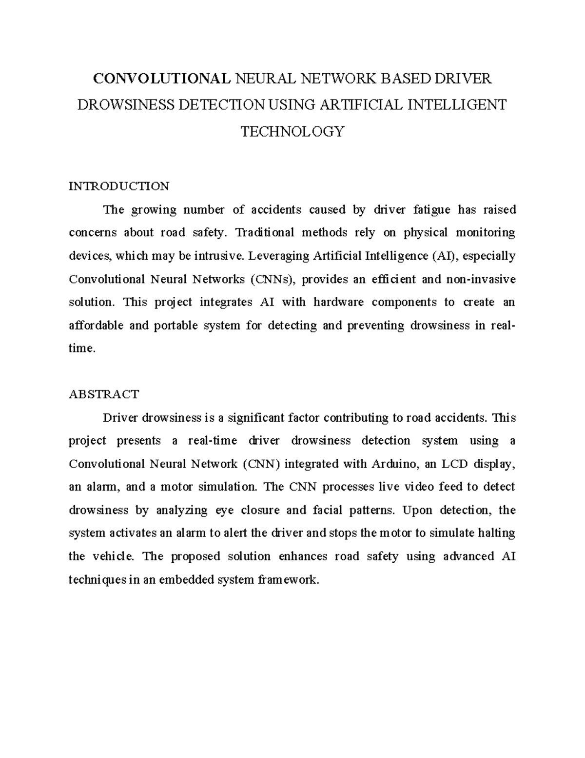 CNN-Based Driver Drowsiness Detection System: AI Integration for Safety - Studocu
