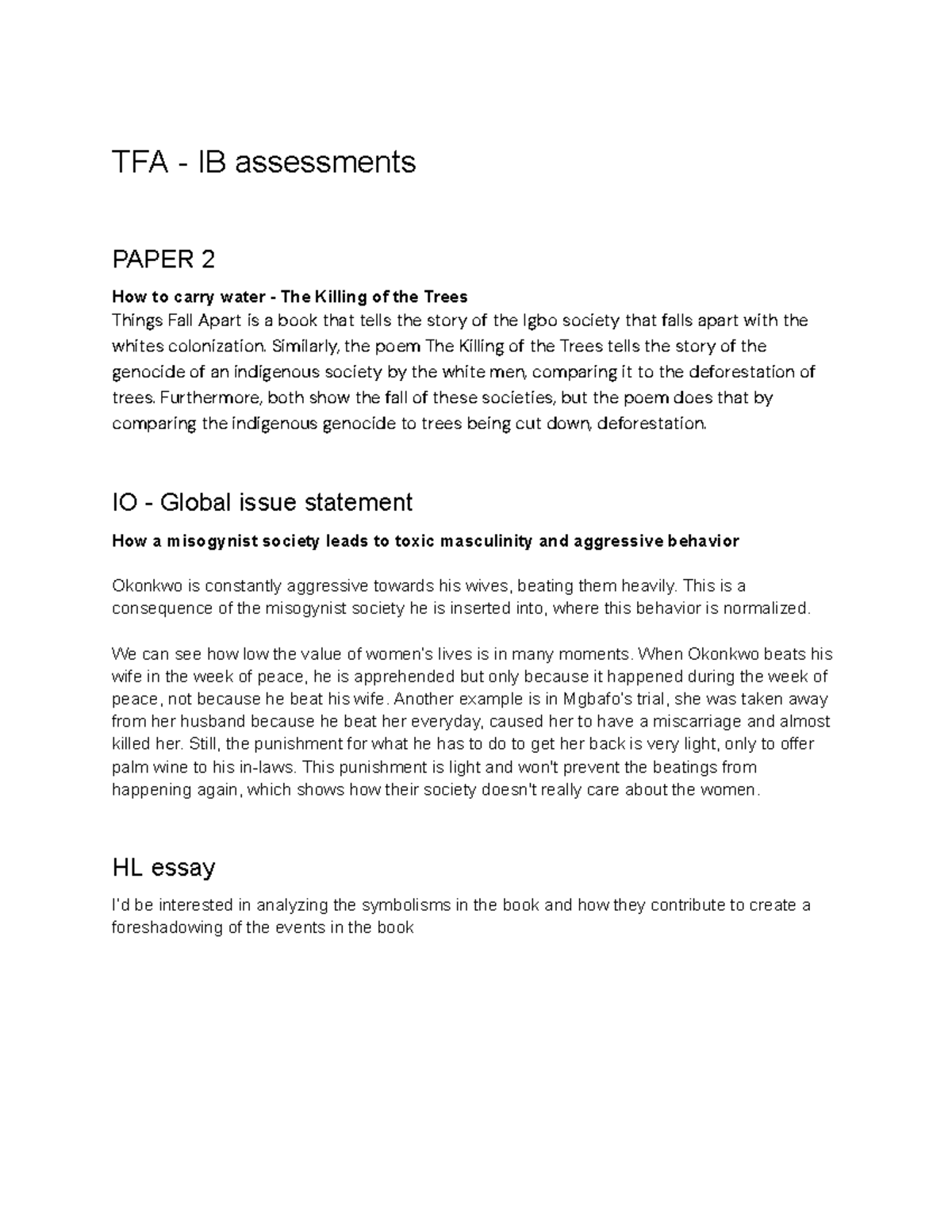 TFA IB Assessments: Analyzing Symbolism and Societal Issues in ...