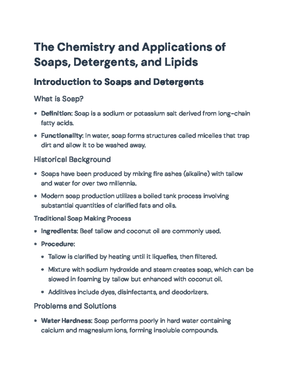 Chemistry of Soaps, Detergents, and Lipids - Introductory Insights ...